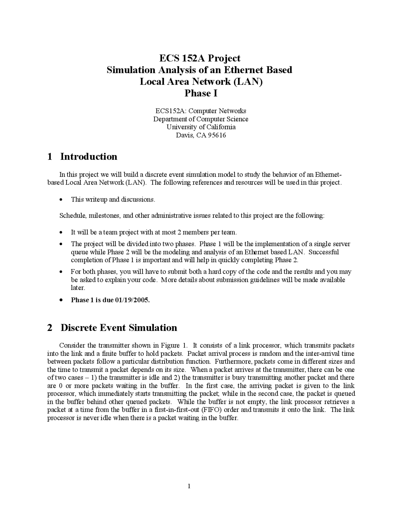 Simulation Analysis of an Ethernet Based Local Area Network | ECS 152A - Docsity