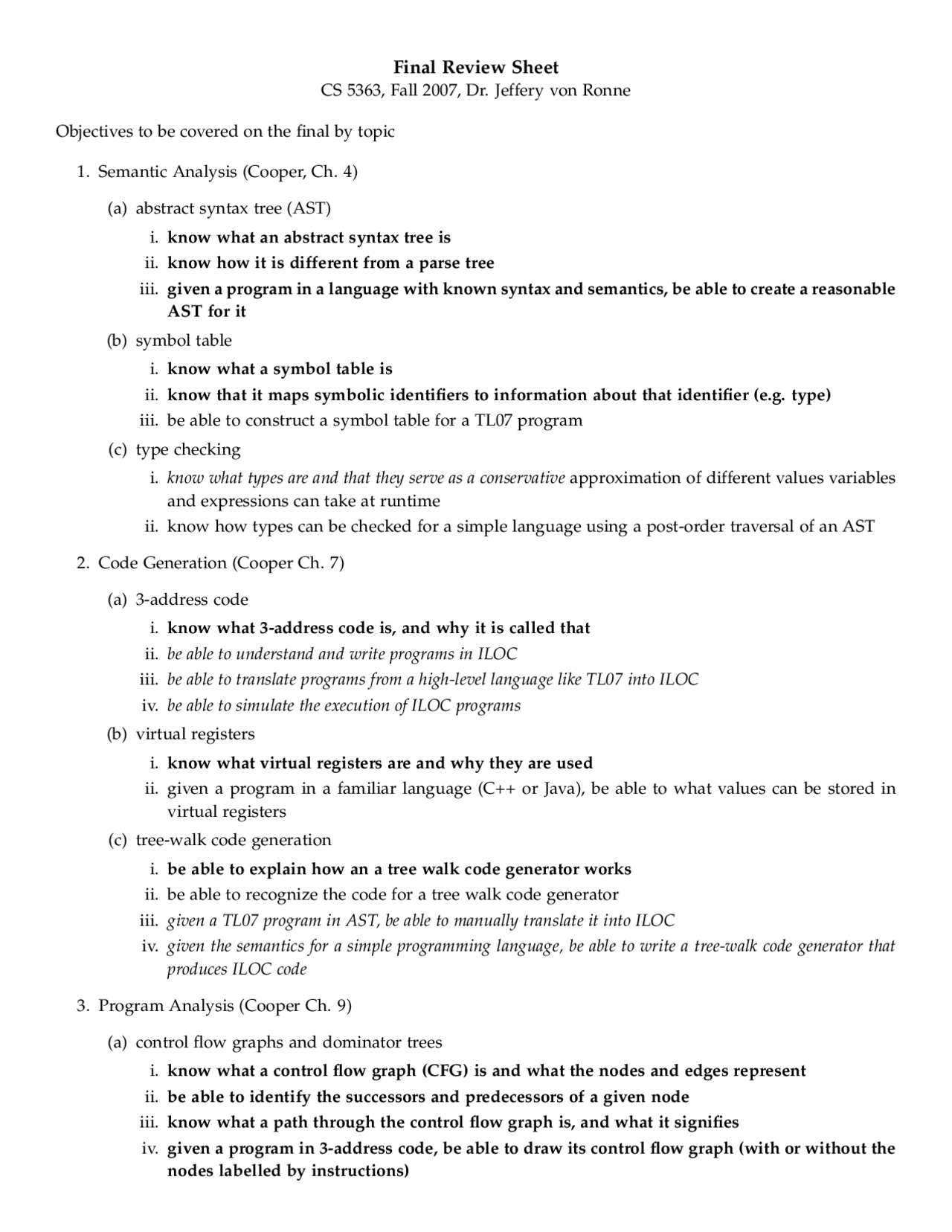 Final Review Sheet For Programming Language Compilers Cs 5363 Docsity 6873