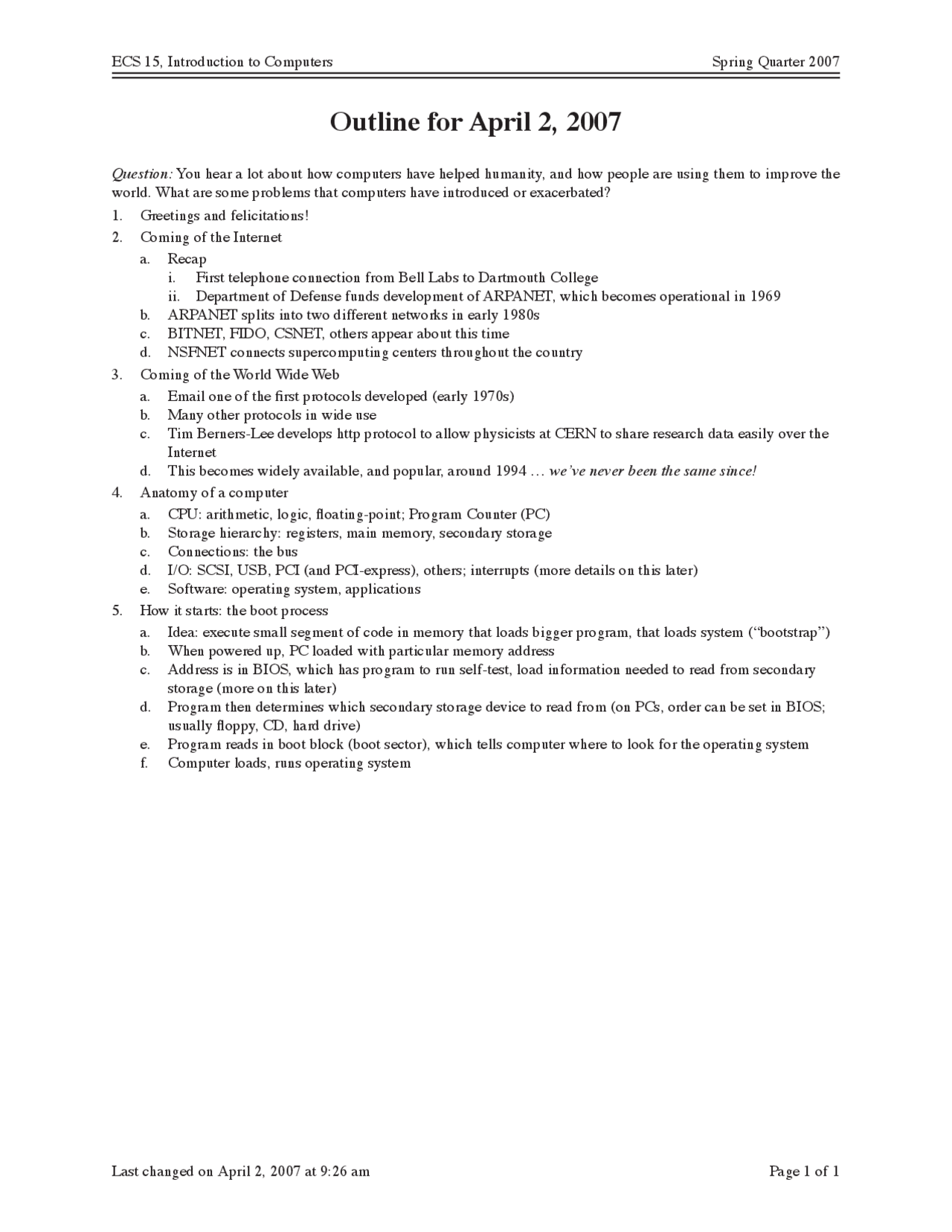 5 Questions on Introduction to Computers - Review Study | ECS 015 - Docsity