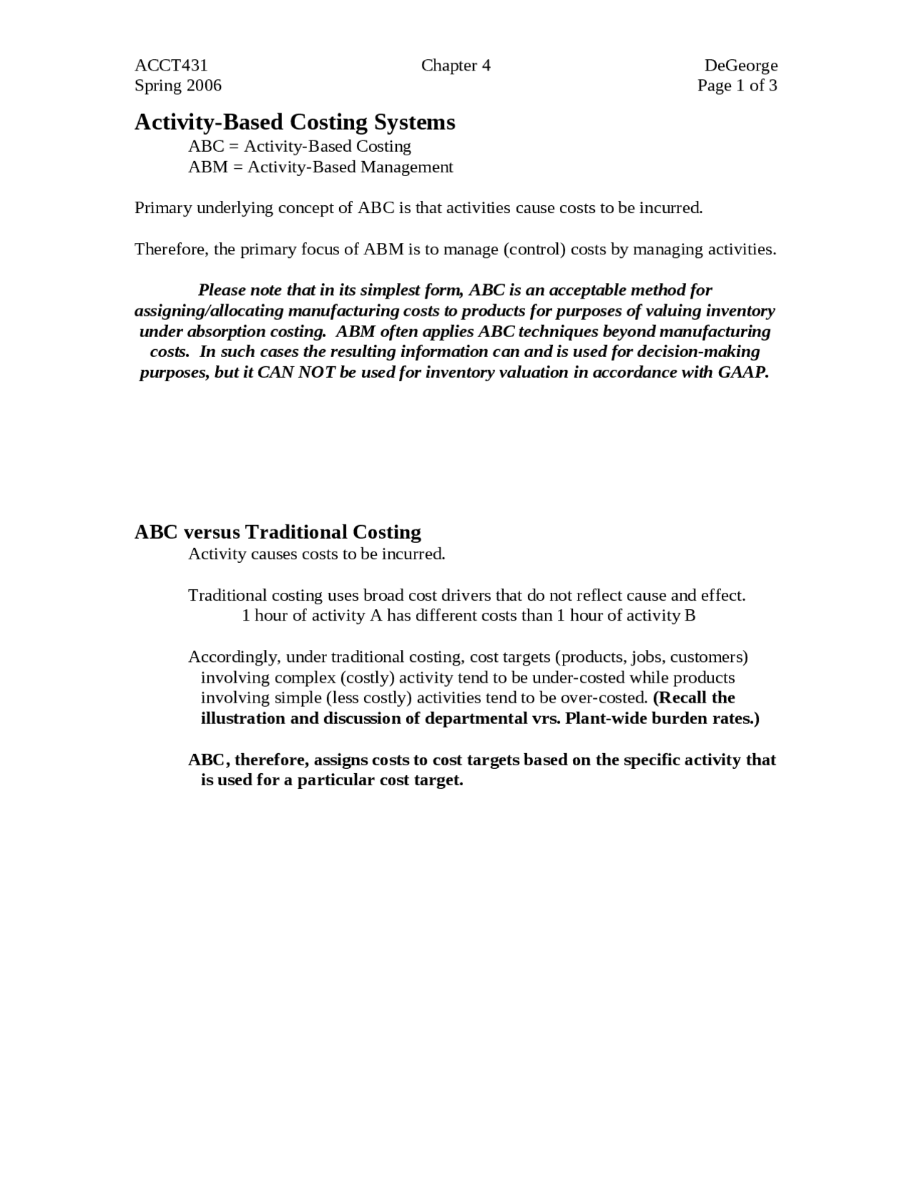 Activity Based Costing Systems In Cost Management Acct 431 Docsity