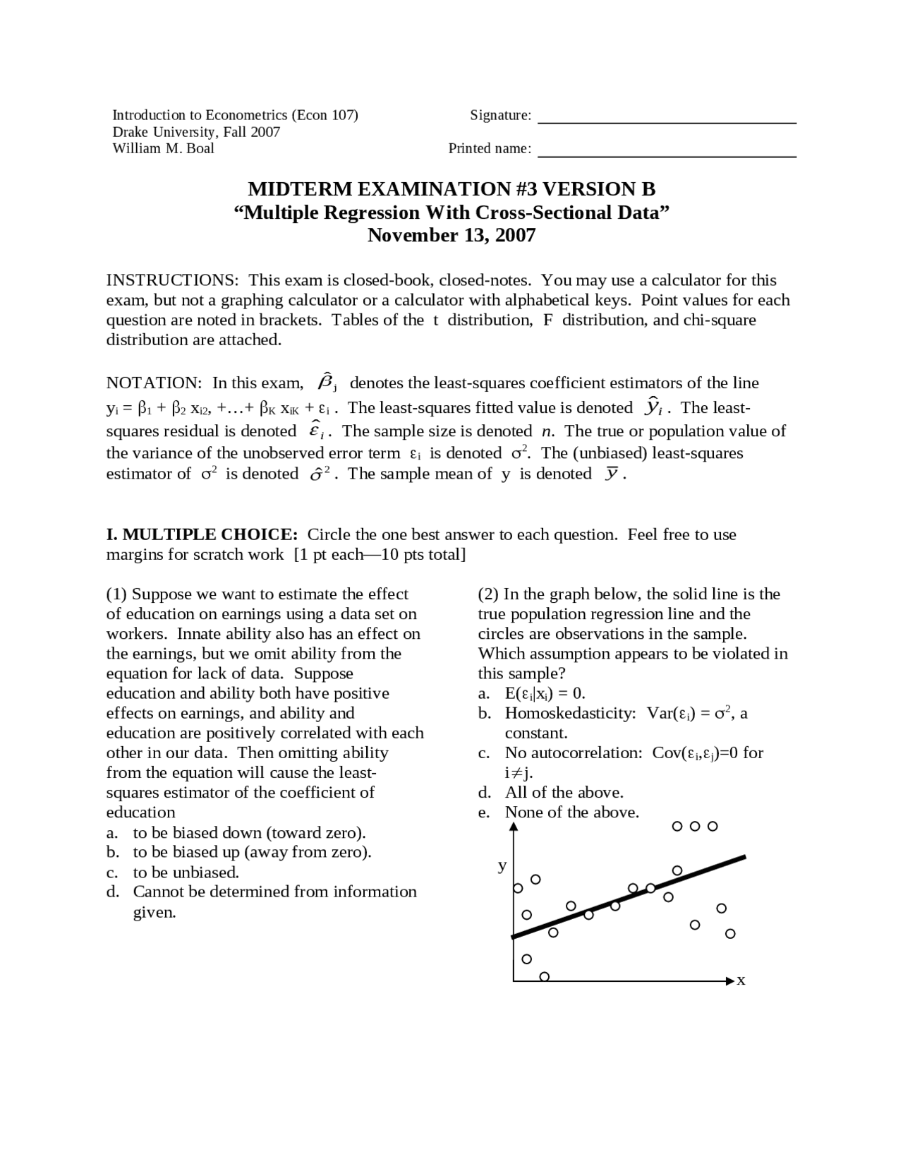 Midterm Examination 3 Version B Econometrics Web And Classroom Econ