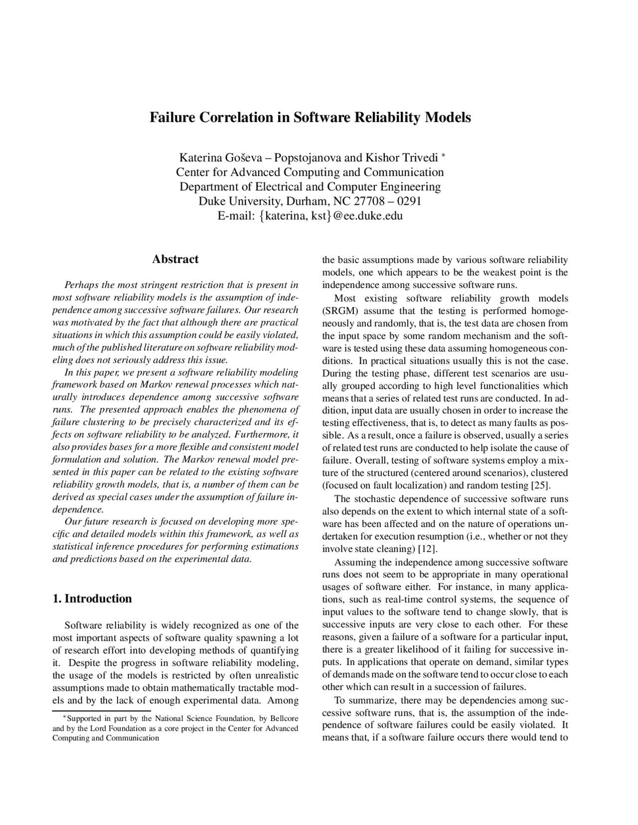 Failure Correlation in the Software Reliability Models | EE T220 - Docsity