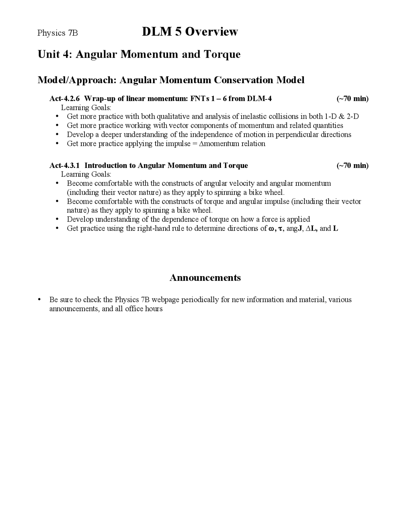 Angular Momentum And Torque General Physics Lecture Notes Phy