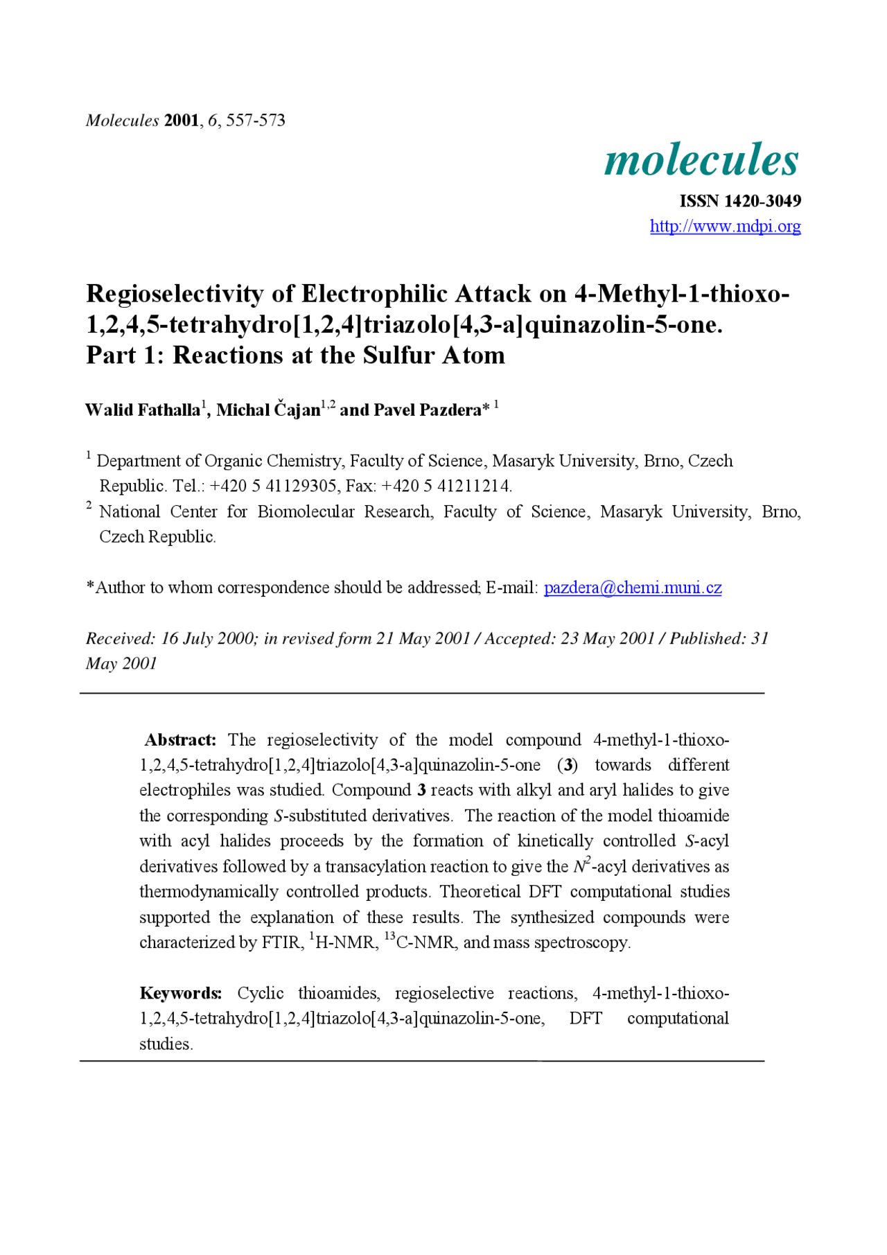 Reaction at Sulphur Atom in the Electrophilic Attack | CS T101 | Papers Computer Science | Docsity