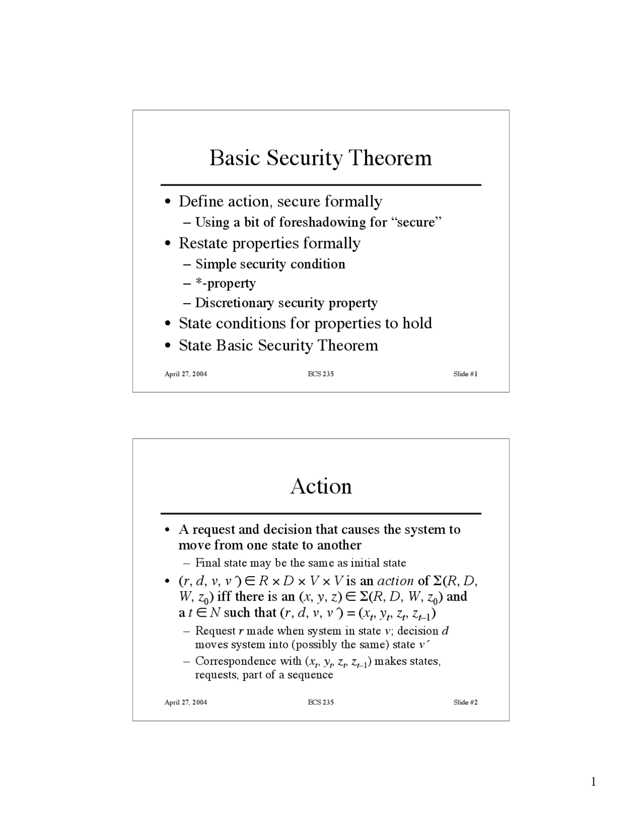 Basic Security Theorem Lecture Slides Ecs 235a Docsity 4270