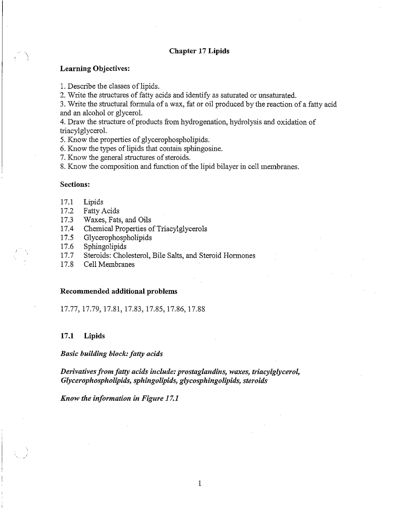 Lipids General Chemistry Ii Lecture Notes Chem 1120 Docsity