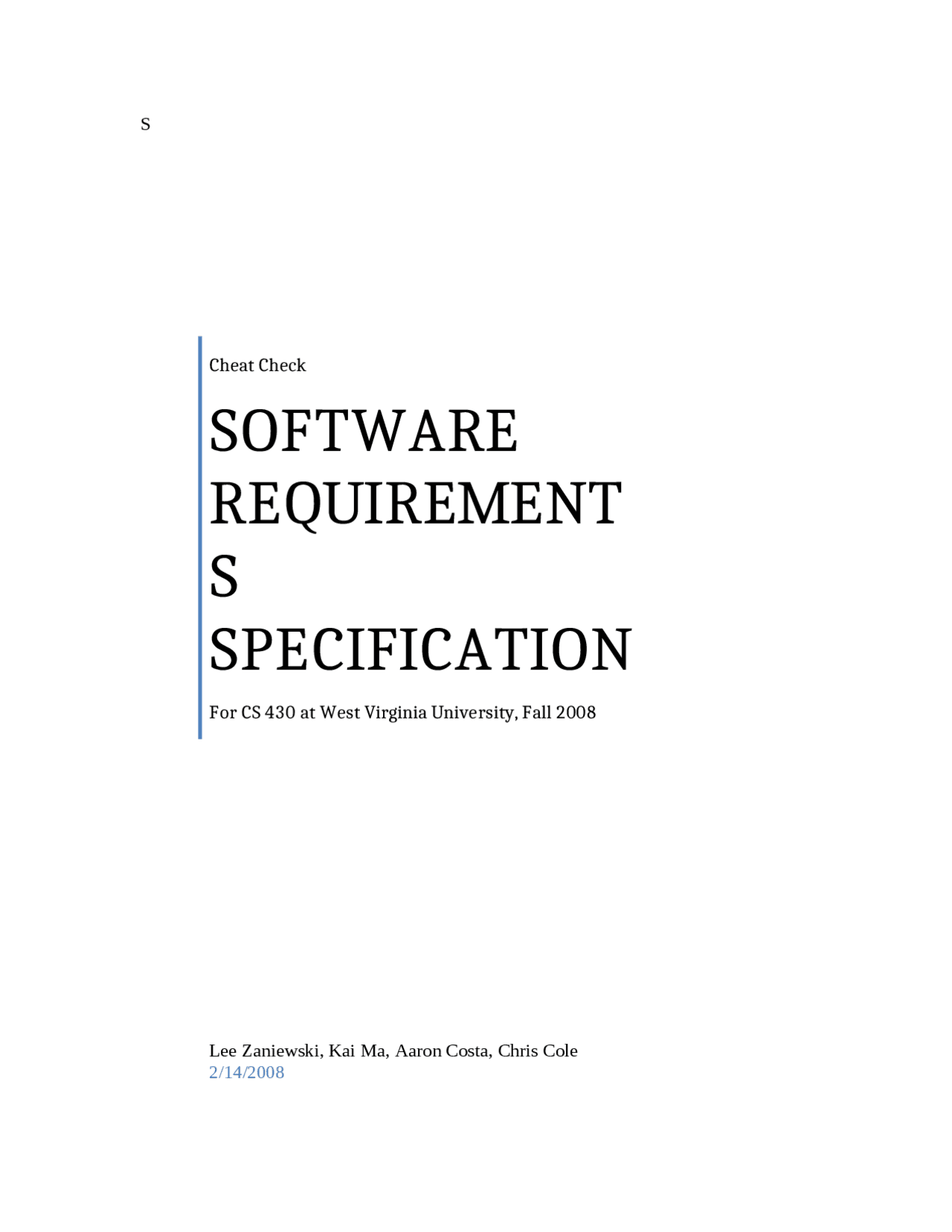 Software Requirements Specification Notes Cs 430 Docsity