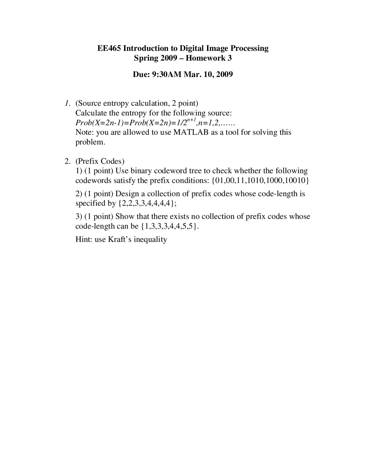 Introduction to Digital Image Processing - Homework 3 | EE T220 - Docsity