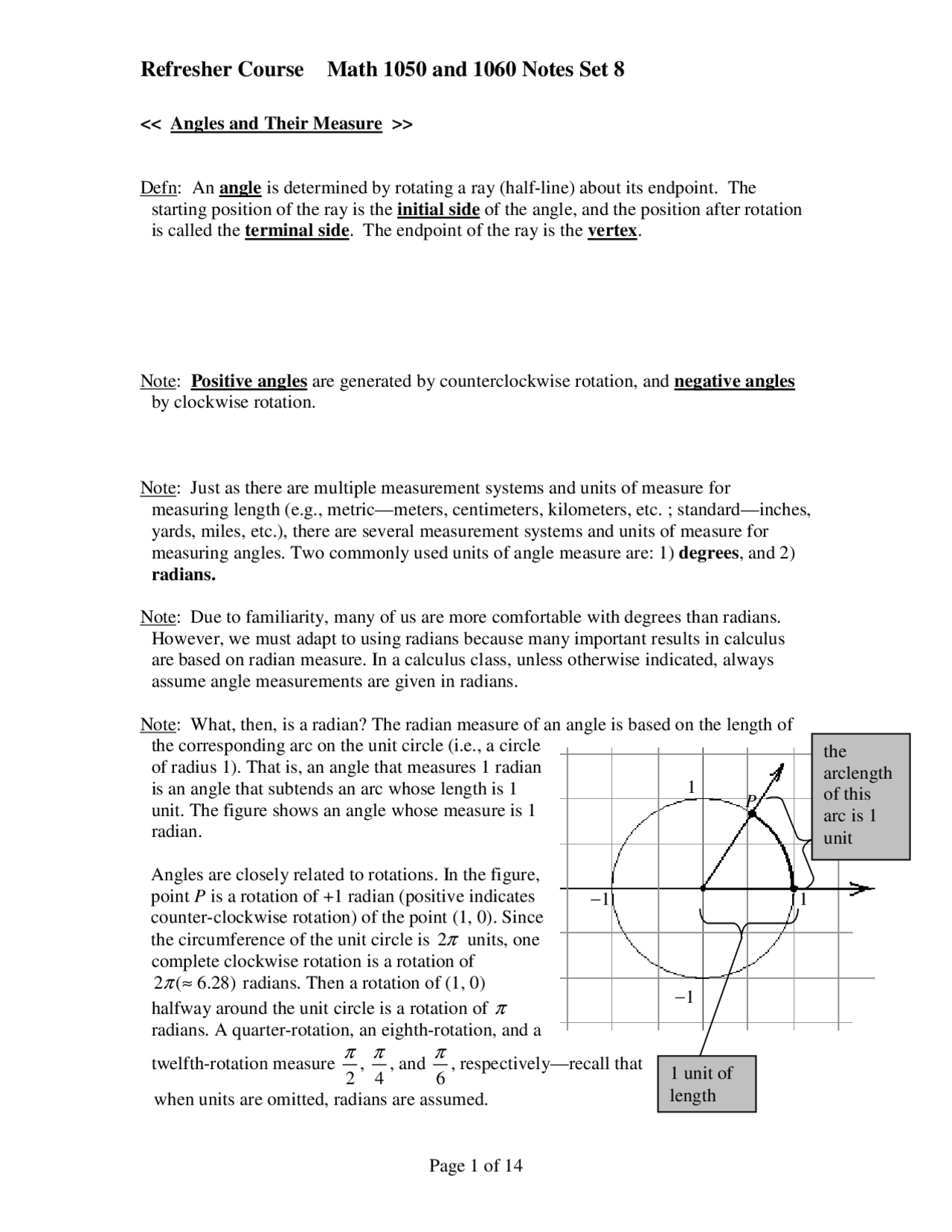 Angles And Their Measure Lecture Notes Math 1050 Docsity