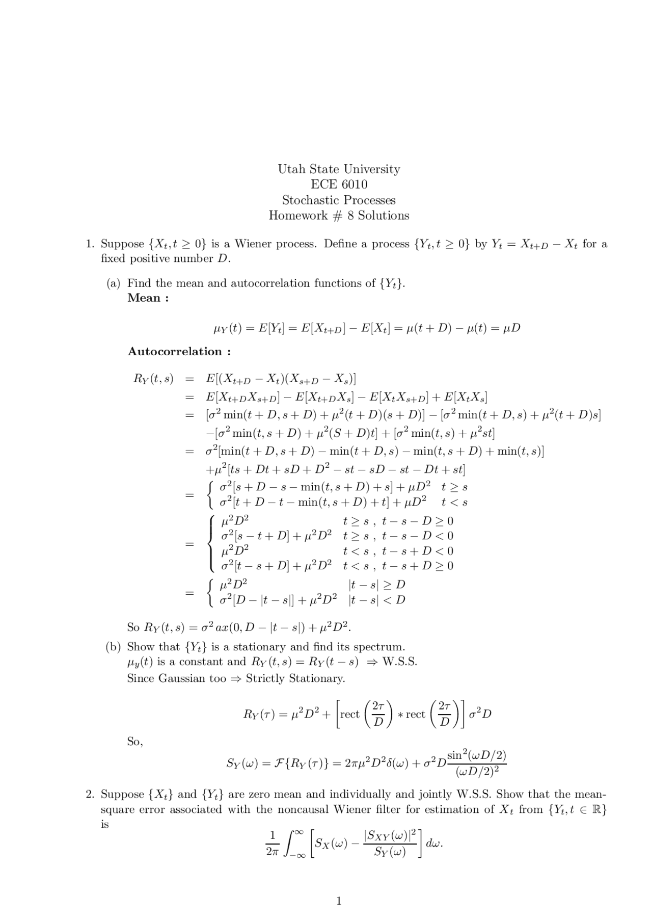 Homework 8 Solution Key Stochastic Processes In Electronic Systems