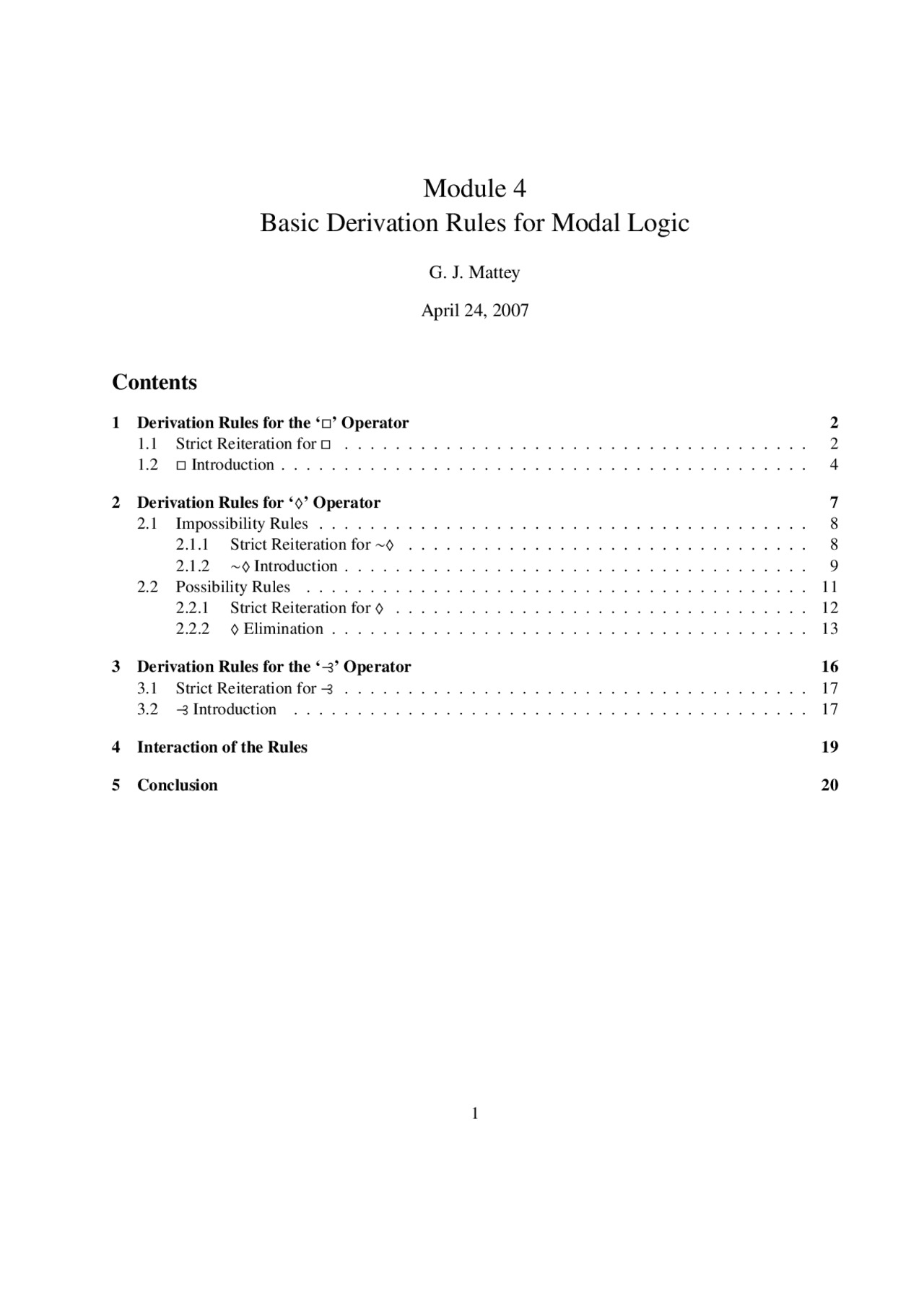 Module 4: Basic Derivation Rules for Model Logic | PHI 134 - Docsity