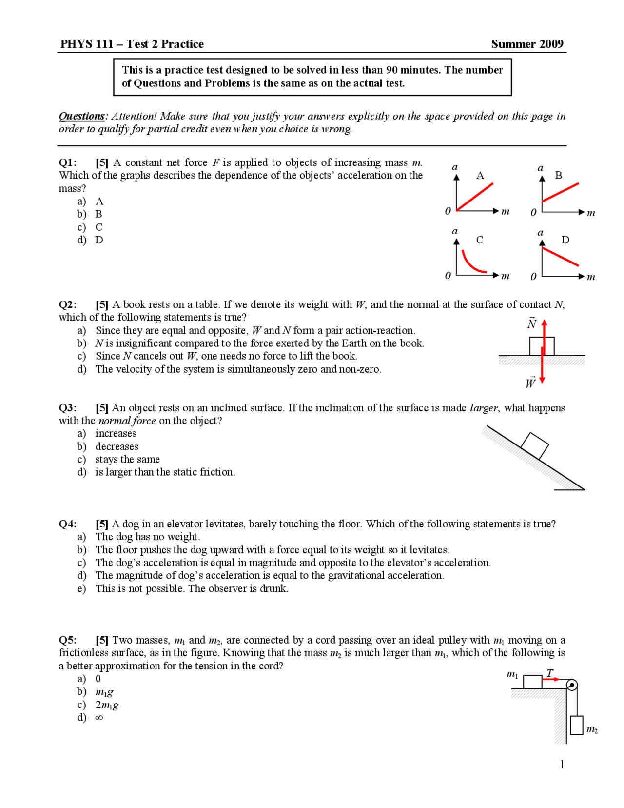 Test 2 Practice Exam General Physics Phys 111 Docsity