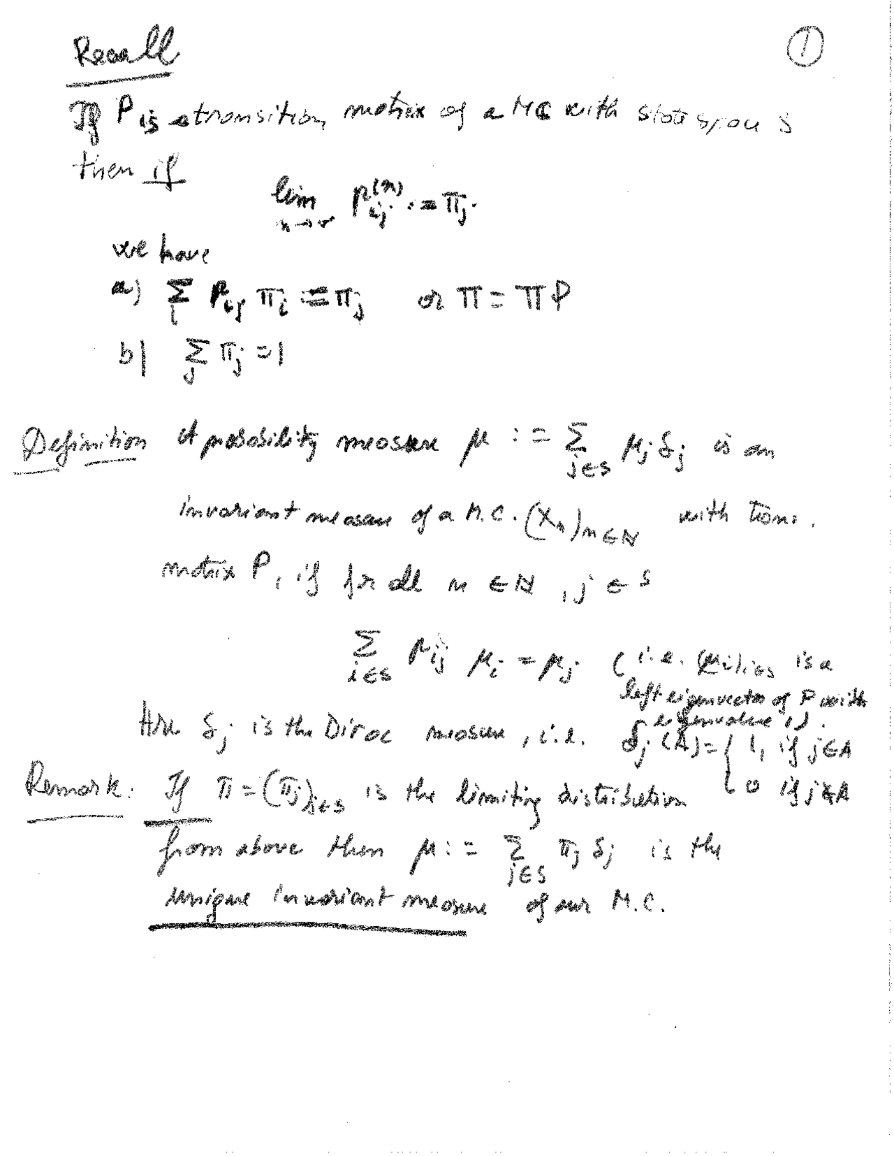 Transition Matrix Handwritten Notes Math 50051 Docsity