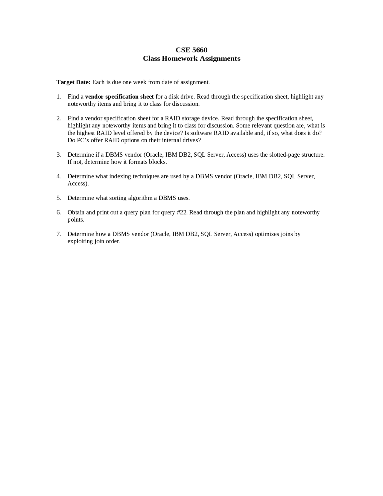 Homework Assignment Questions Database Systems Cse 4020 Docsity