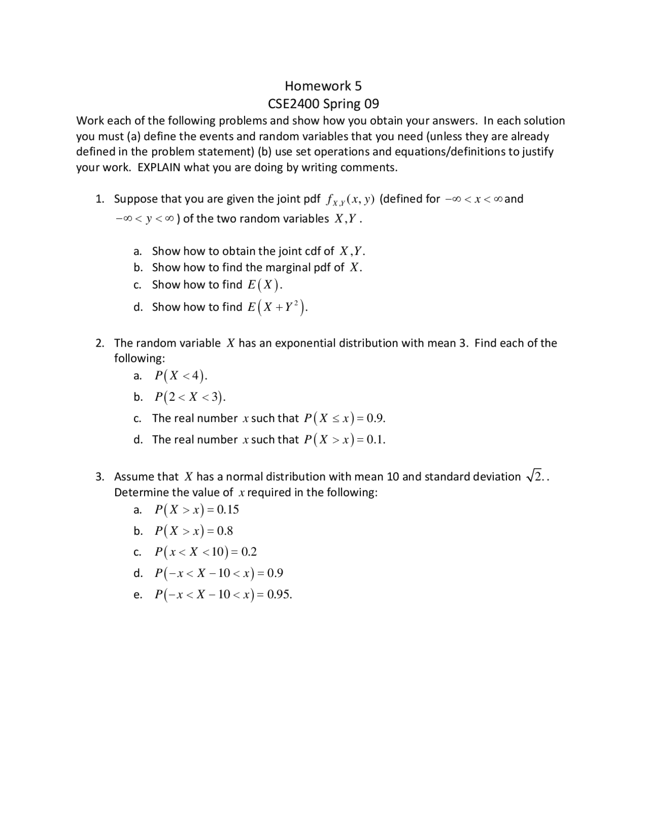 Probability and Statistics Homework: Joint Probability Distributions and Expectations - Pr ...