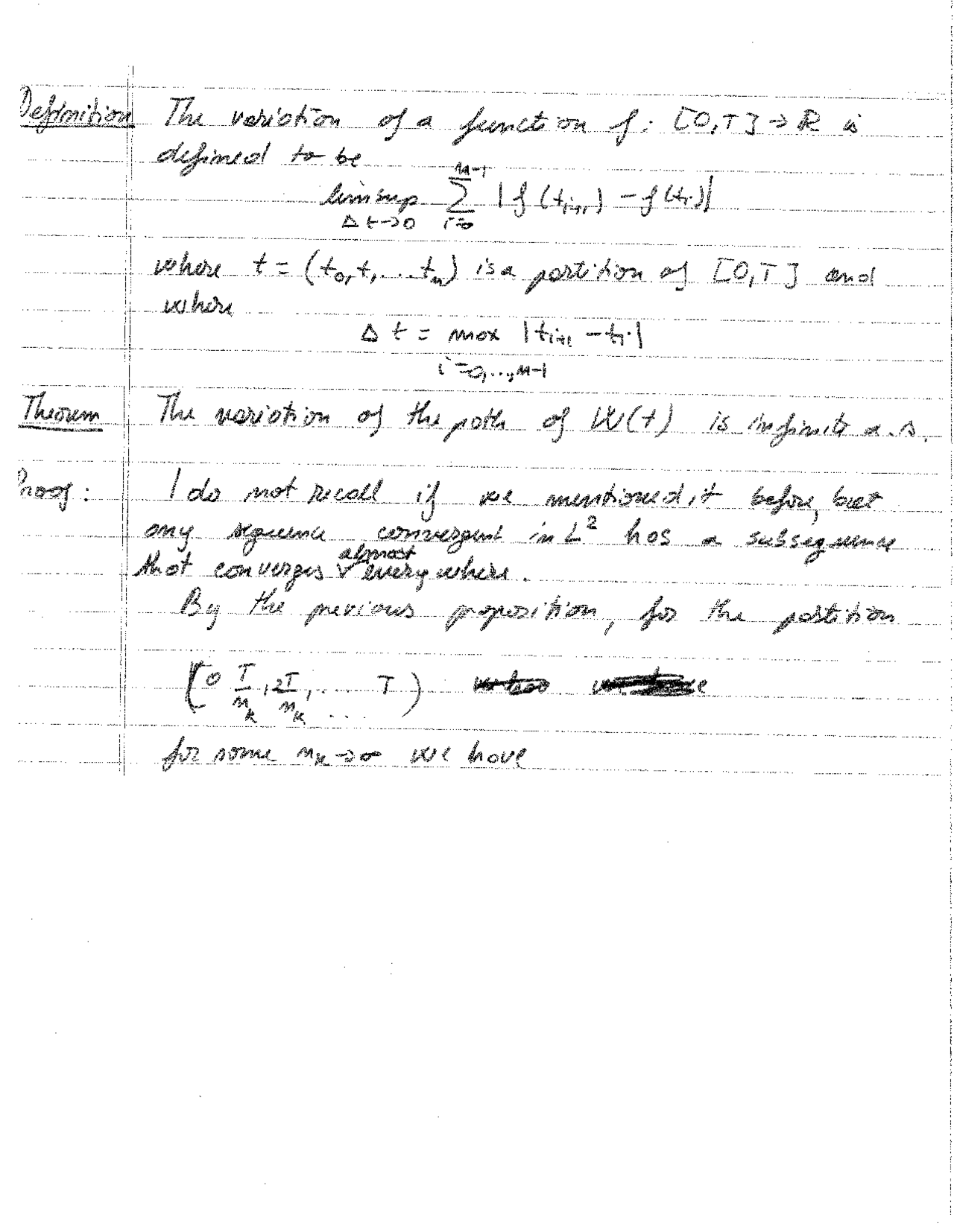 Handwritten Notes on Variation of Function | MATH 50051 - Docsity