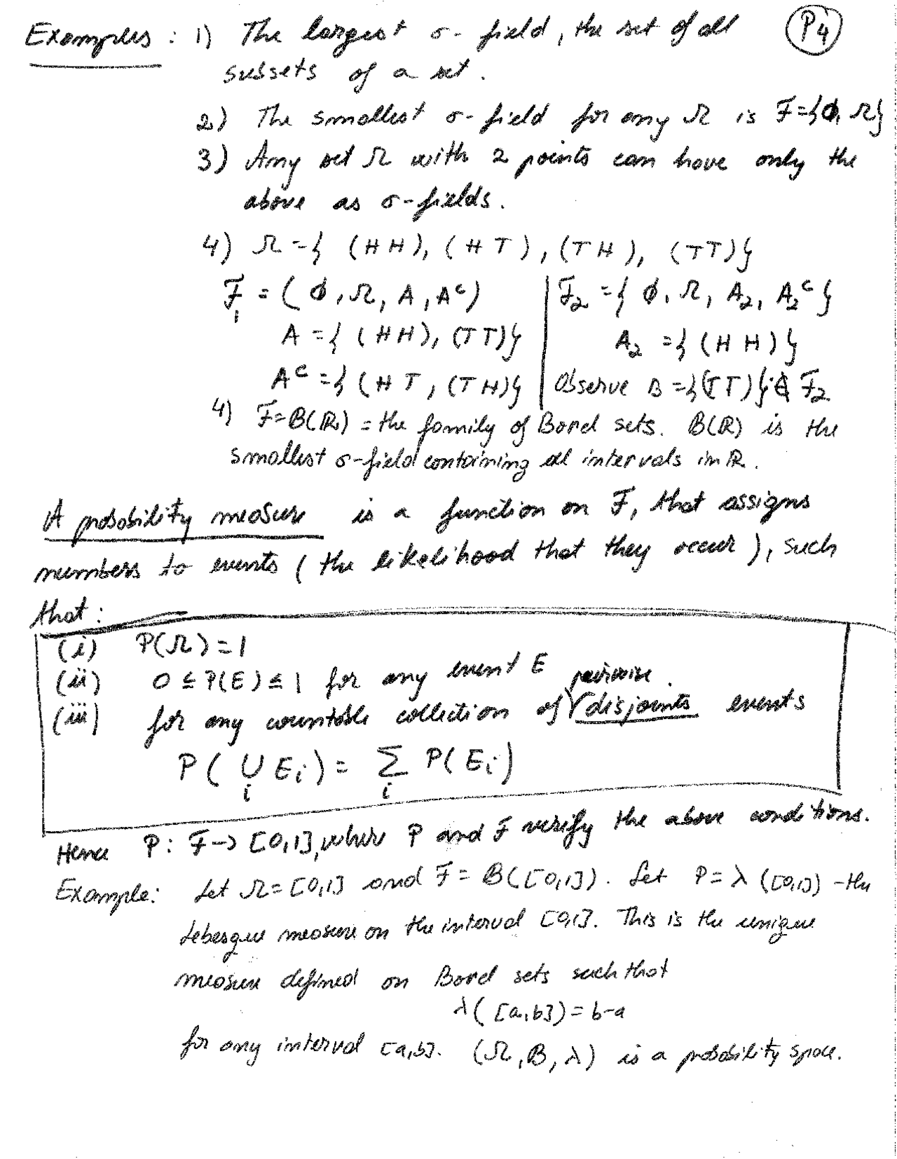 Handwritten Notes on Subsets - Probability Theory | MATH 50051 - Docsity