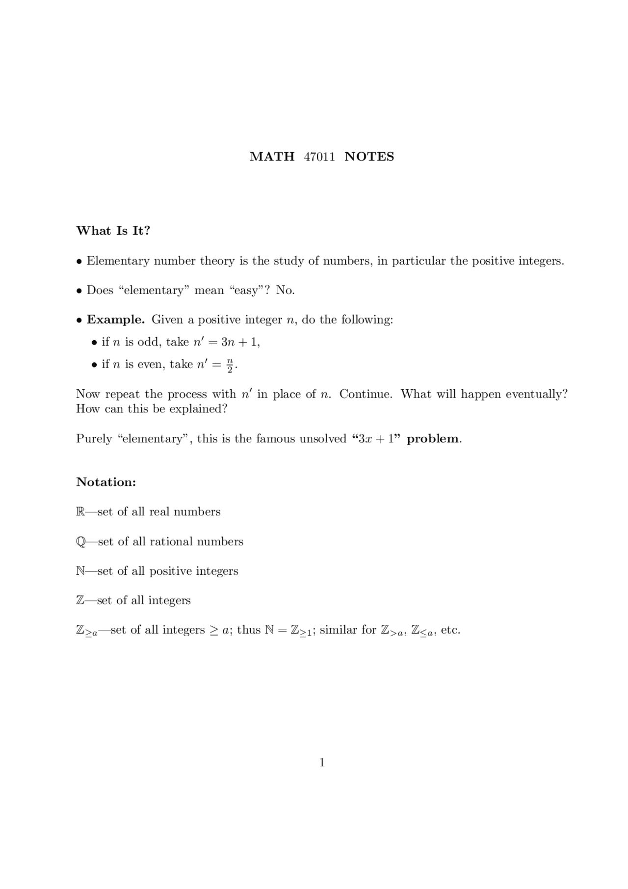Notes On What Is It Theory Of Numbers Math 47011 Docsity