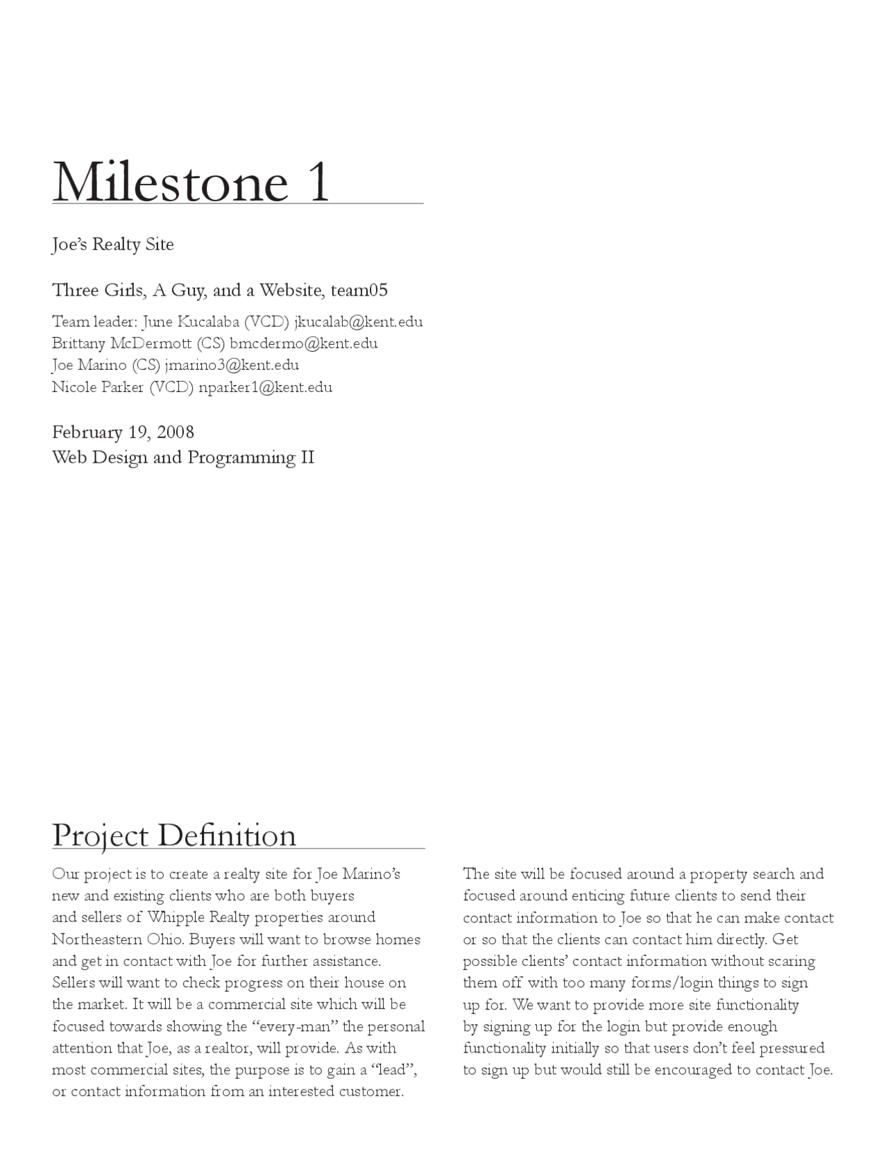 Milestone 1 - Web Design and Programming II - Project | CS 47106 - Docsity