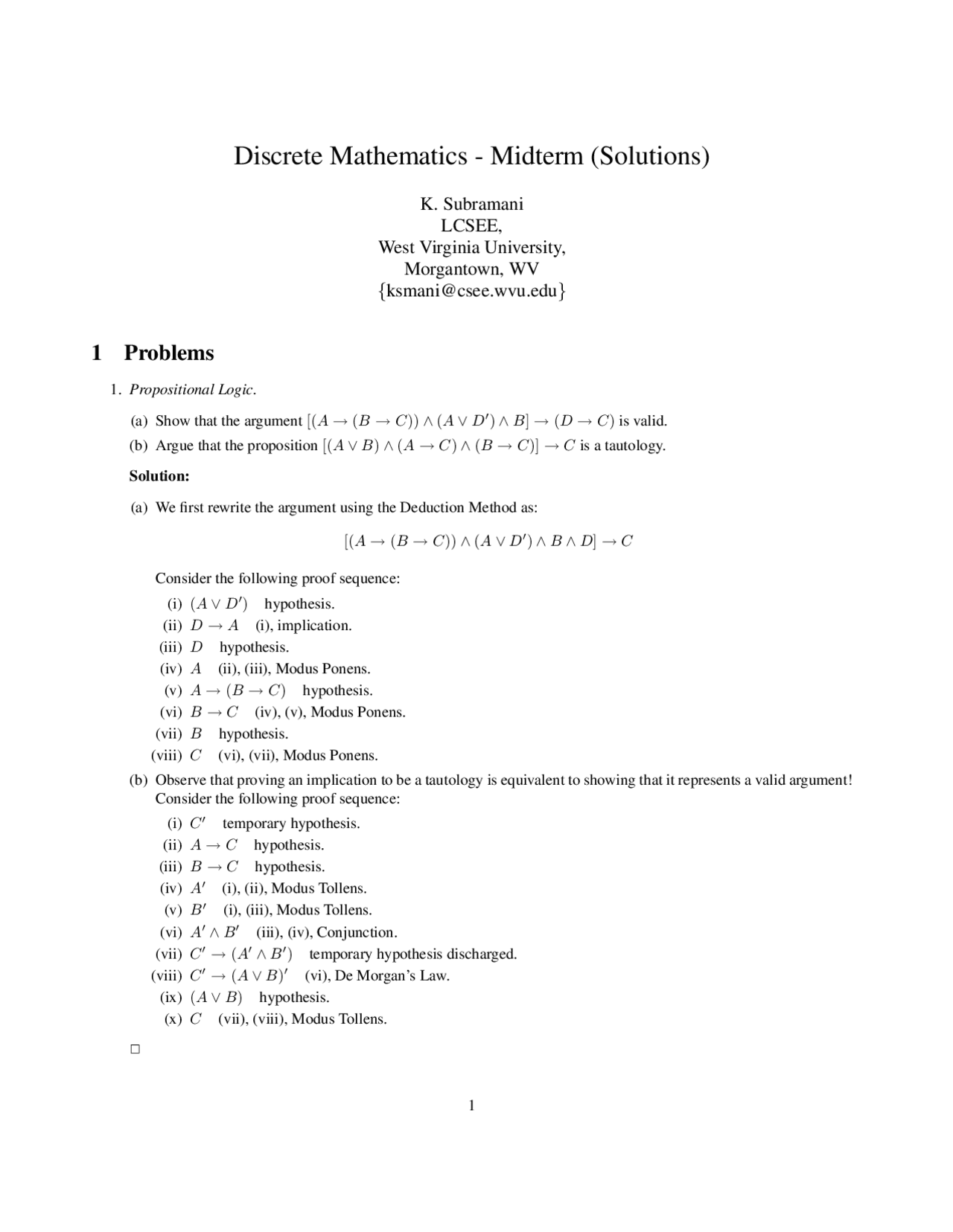 Solved Questions For Discrete Mathematics Midterm Cs 220 Exams Discrete Mathematics Docsity