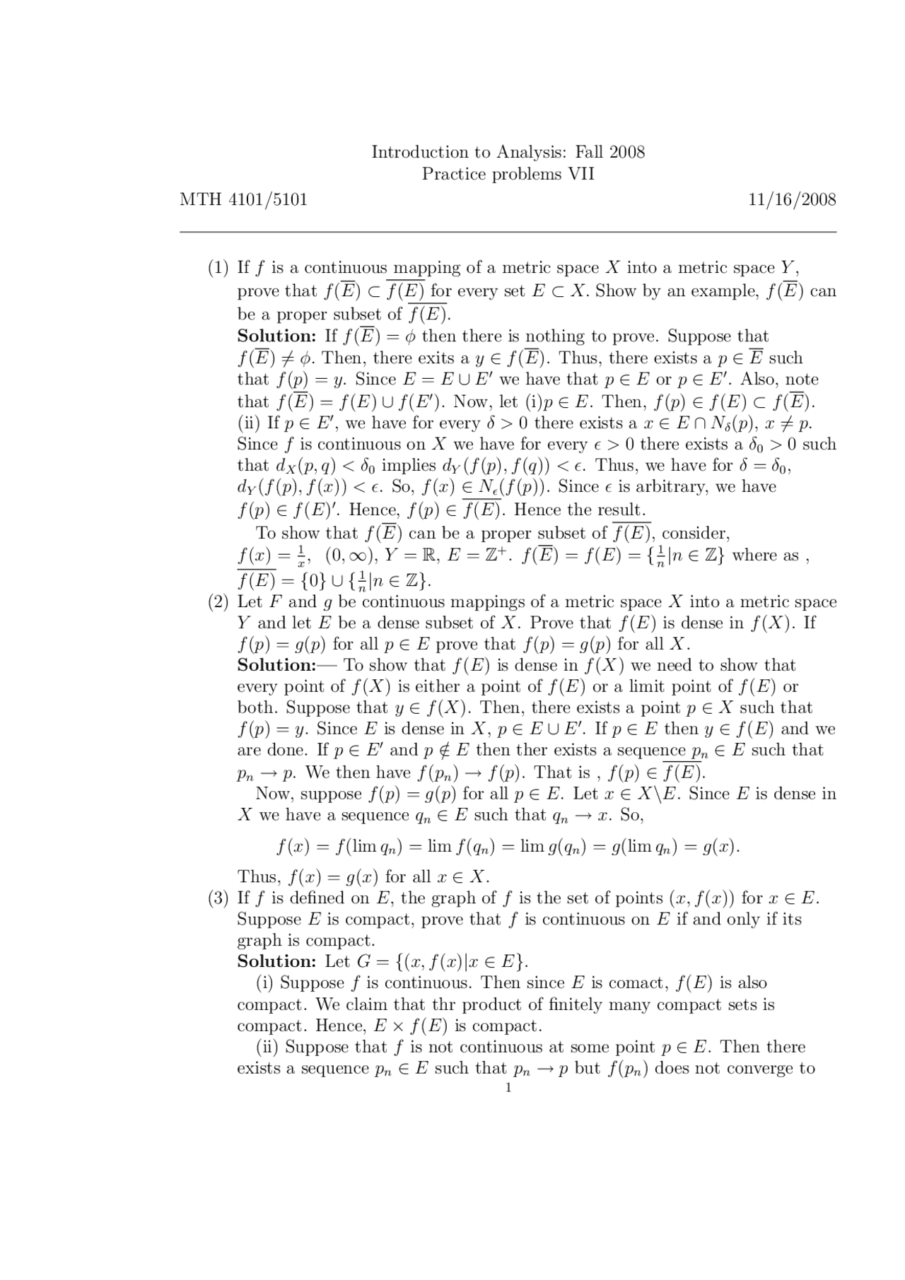 Practice Problems Vi With Solution Introductory Analysis Mth 4101