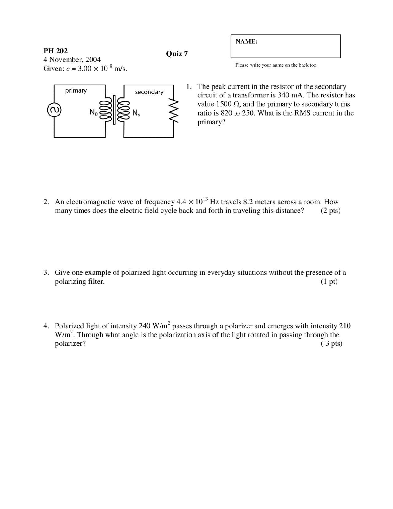 Quiz 7 Problems College Physics Ii Ph 202 Docsity