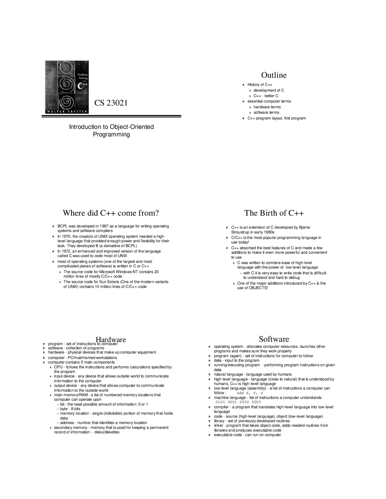 History of C++, Essential Computer Terms, C++ Program Layout - Slides | CS 23021 - Docsity