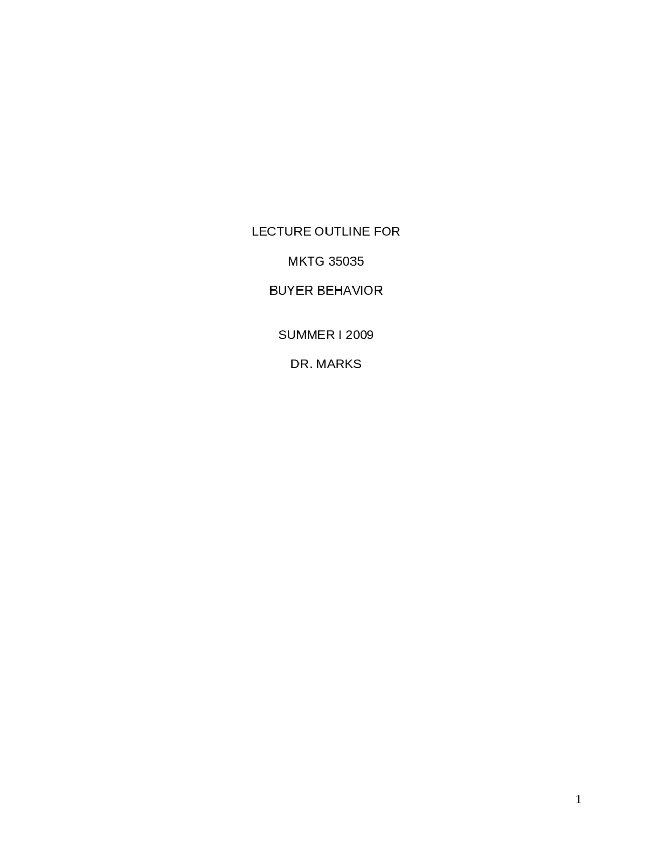 Introduction To Consumer Behavior Lecture Outline Mktg 35035 Docsity