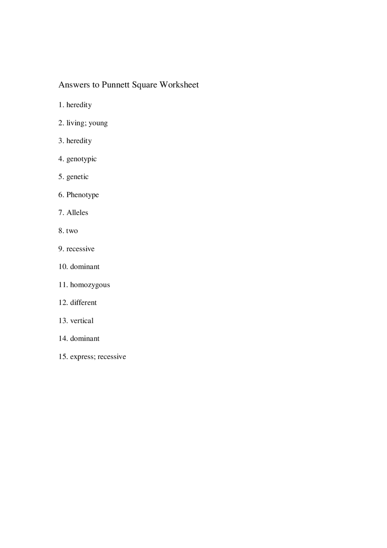 Answers To Punnett Square Worksheet And Quiz Computing For Teachers