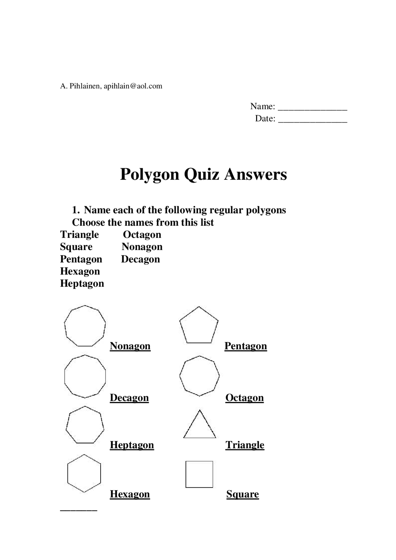 Polygon Quiz Answers Computing For Teachers Cs 255 Docsity
