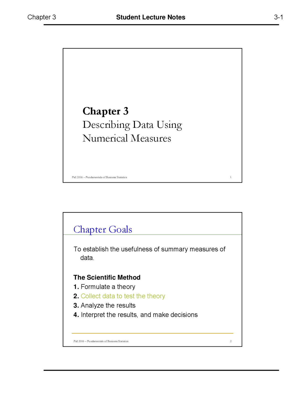 Lecture Slides On Describing Data Using Numerical Measures Mis 24056