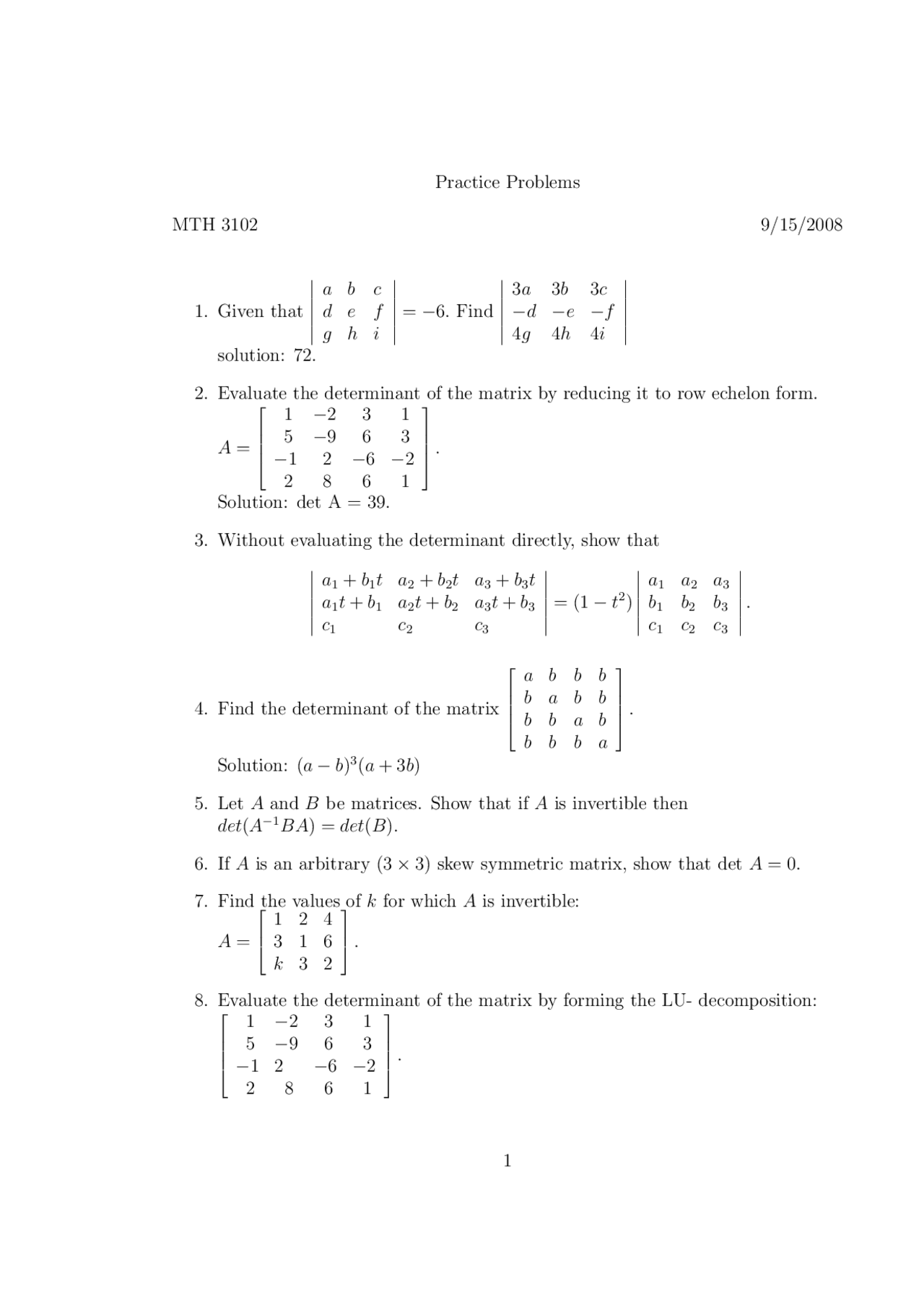 12 Practice Problems On Introduction To Linear Algebra Assignment