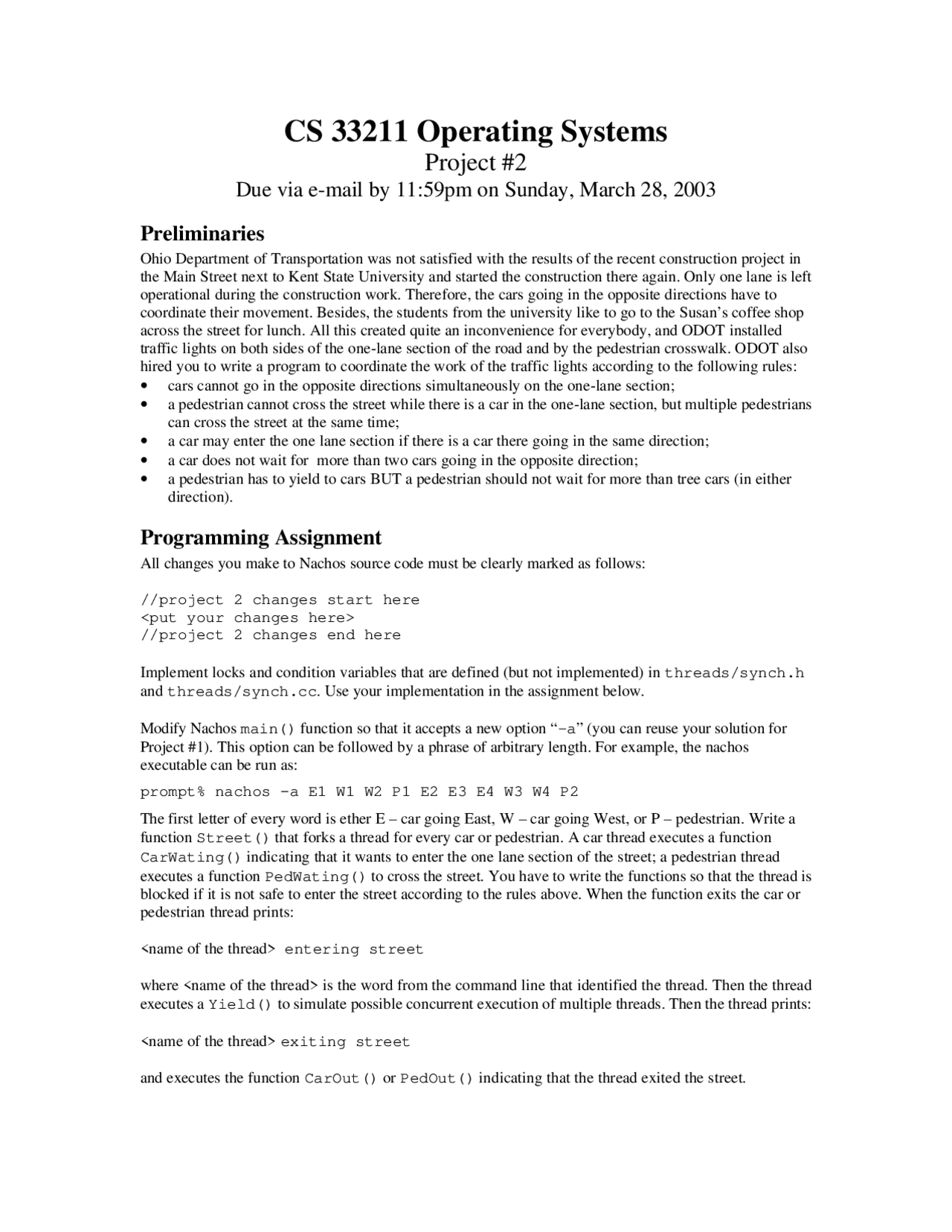 Operating Systems Project 2: Traffic Light Simulation | Study Guides, Projects, Research ...