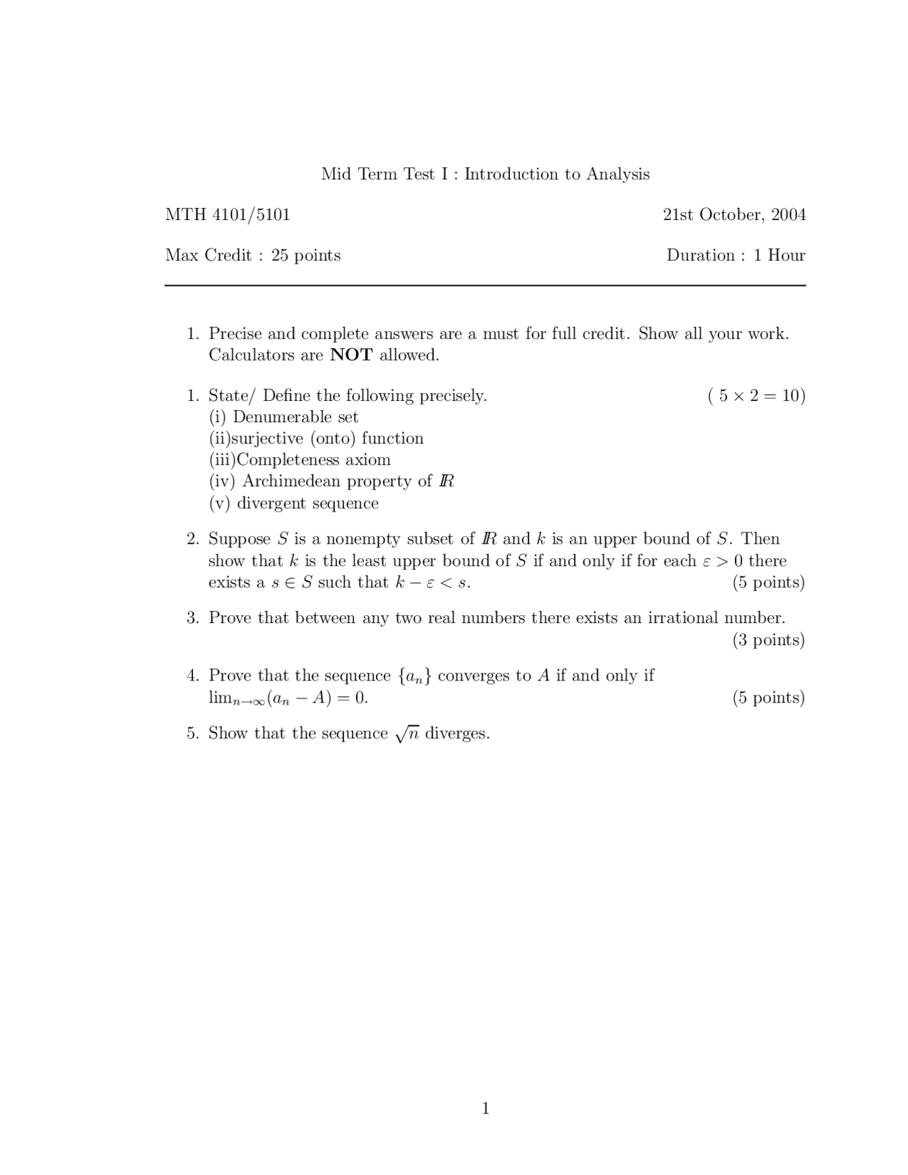 5 Questions On Introductory Analysis Midterm 1 Mth 4101 Docsity