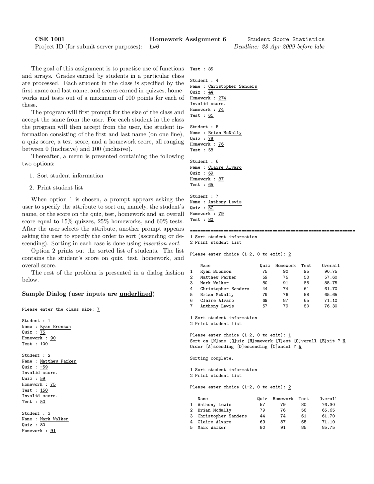 Homework Assignment 6 Fundamentals Of Software Development I Cse