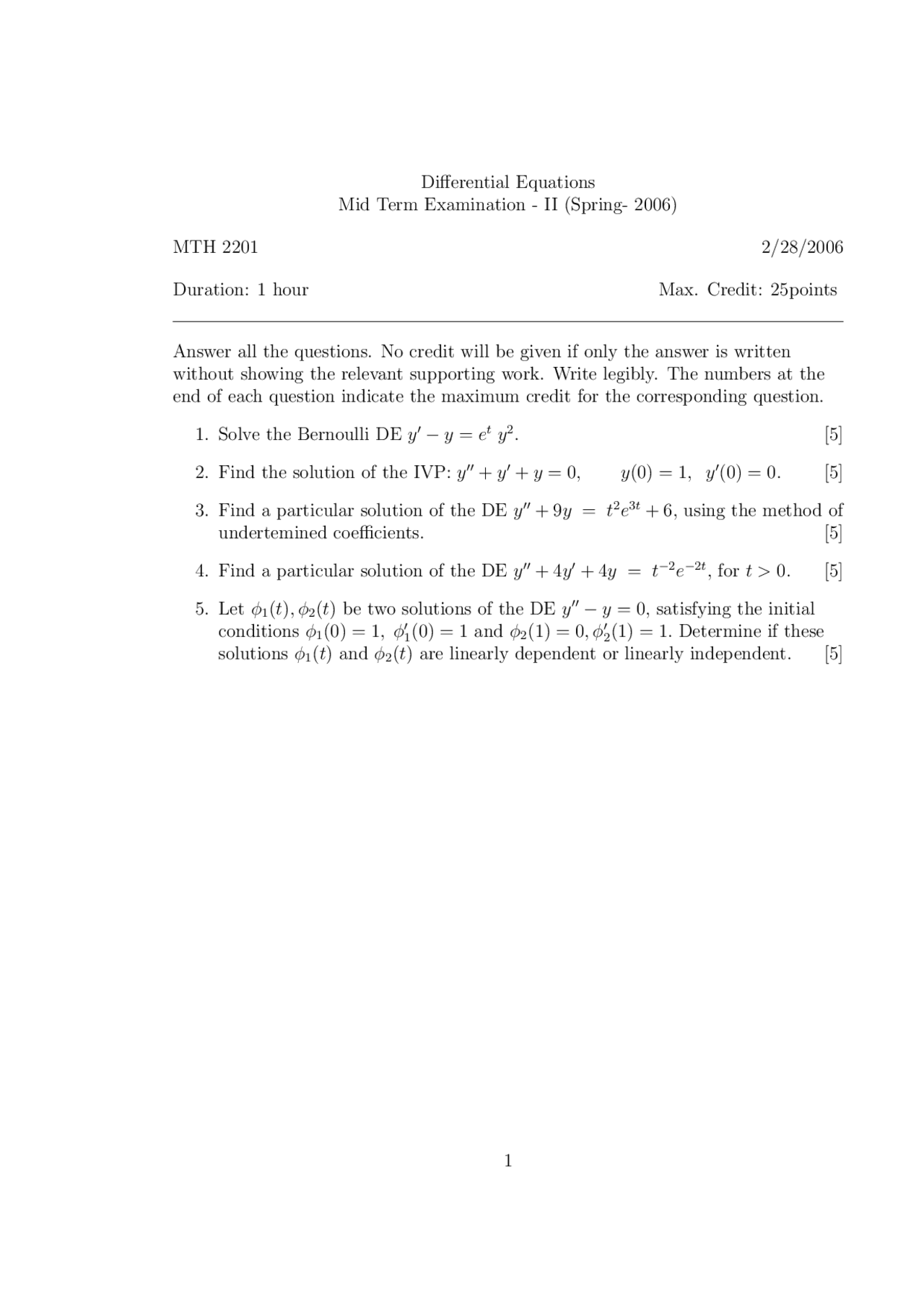 Exam 2 Unsolved Questions Differential Equation And Linear Algebra