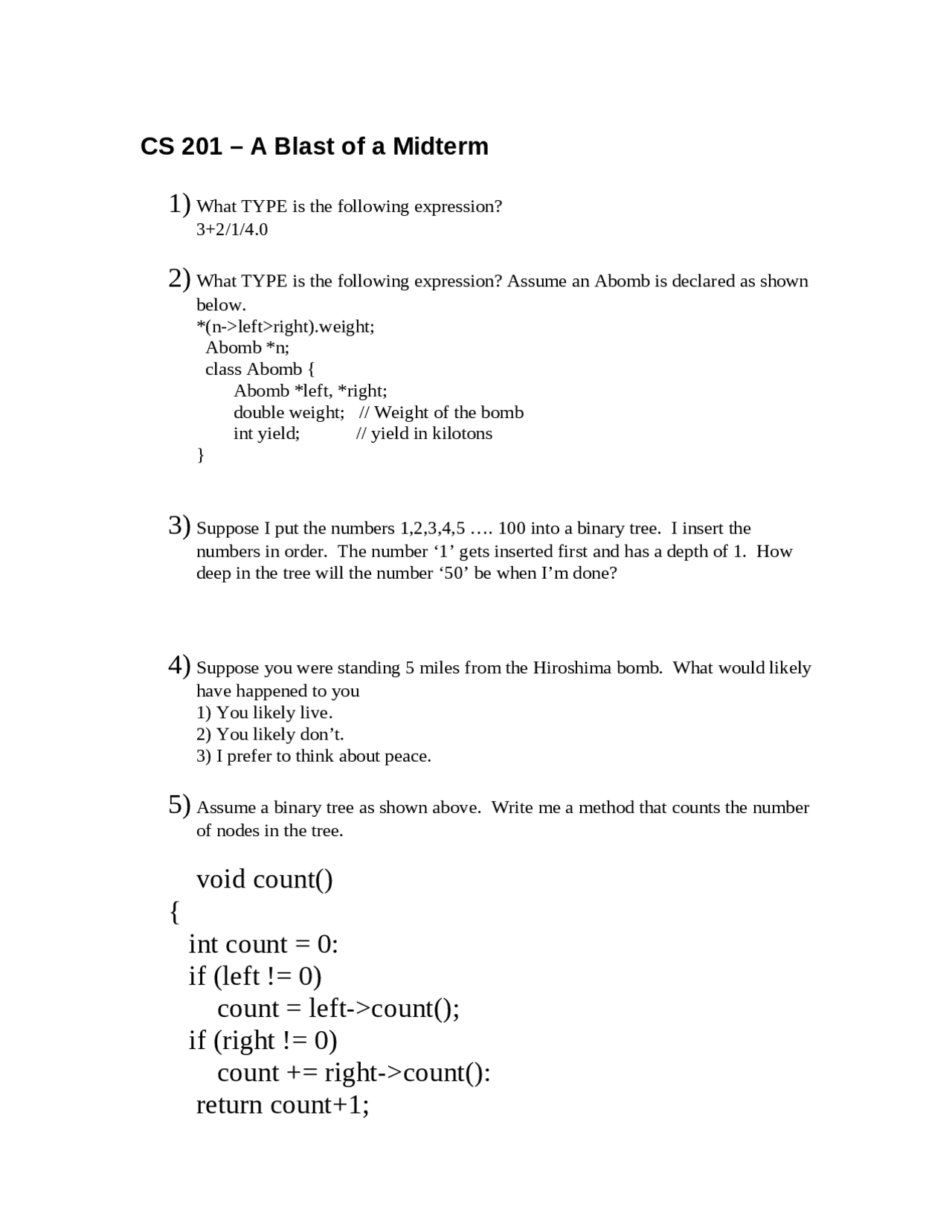 13 Questions of Programming In C++ - Midterm | CS 201 - Docsity