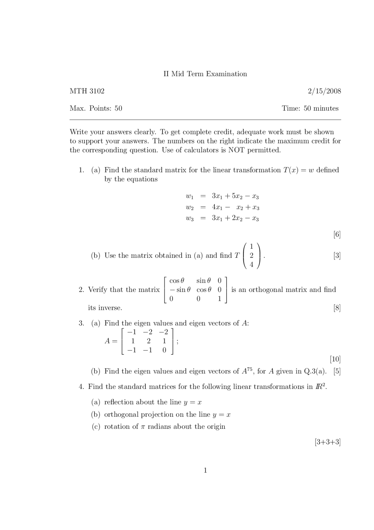 Linear Algebra Unsolved Questions Of Exam 2 Mth 3102 Docsity