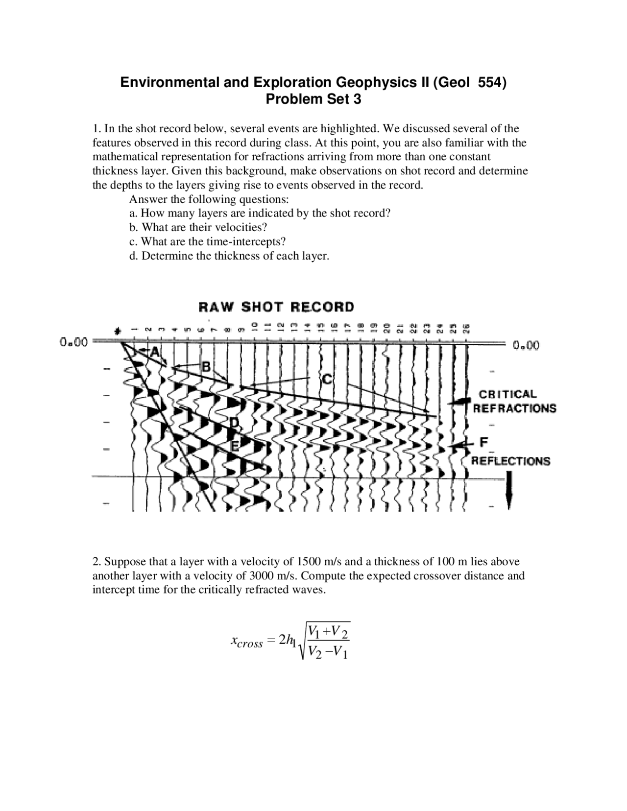 Problem Set 3 Environmental And Exploration Geophysics Ii Geol 554