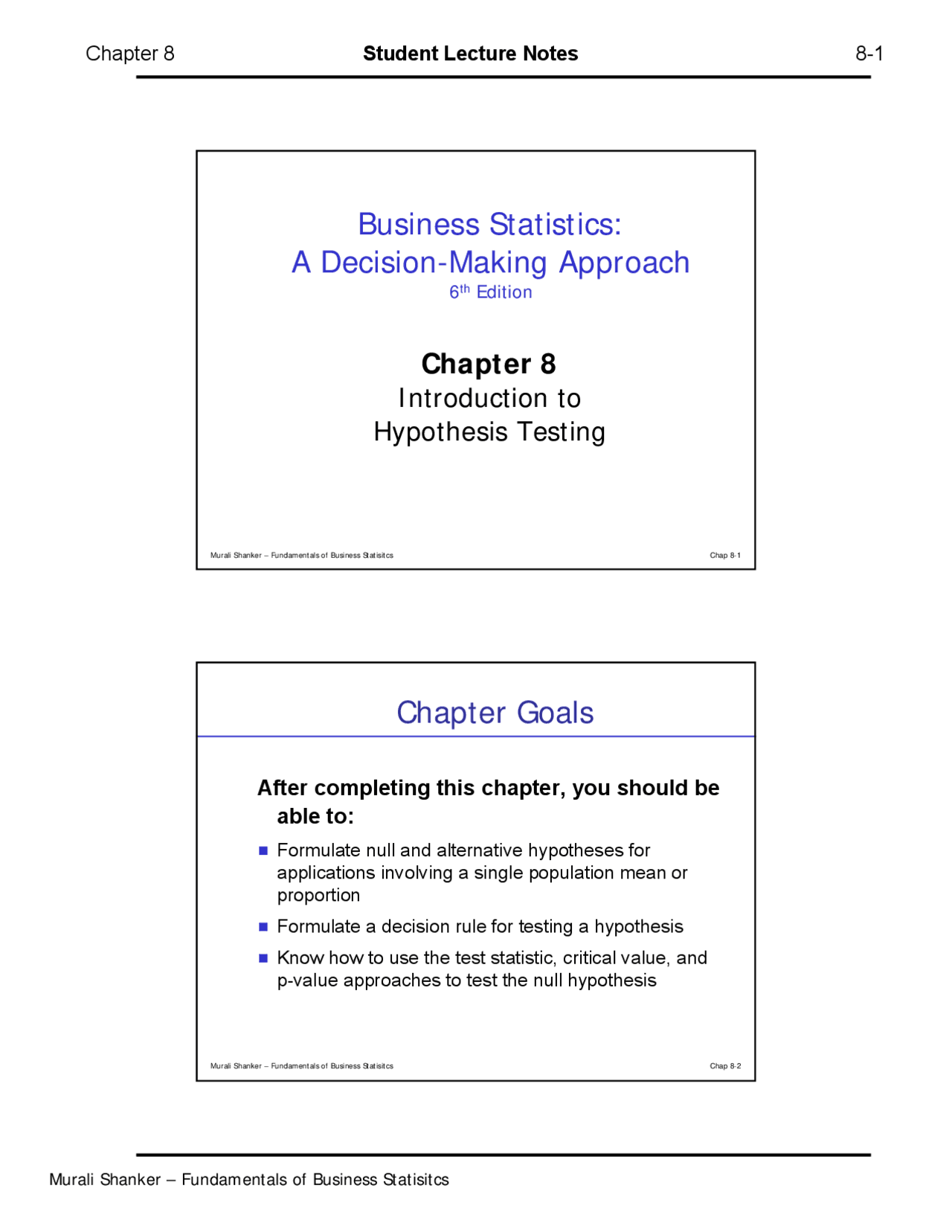Introduction To Hypothesis Testing Lecture Slides Mis 24056 Docsity