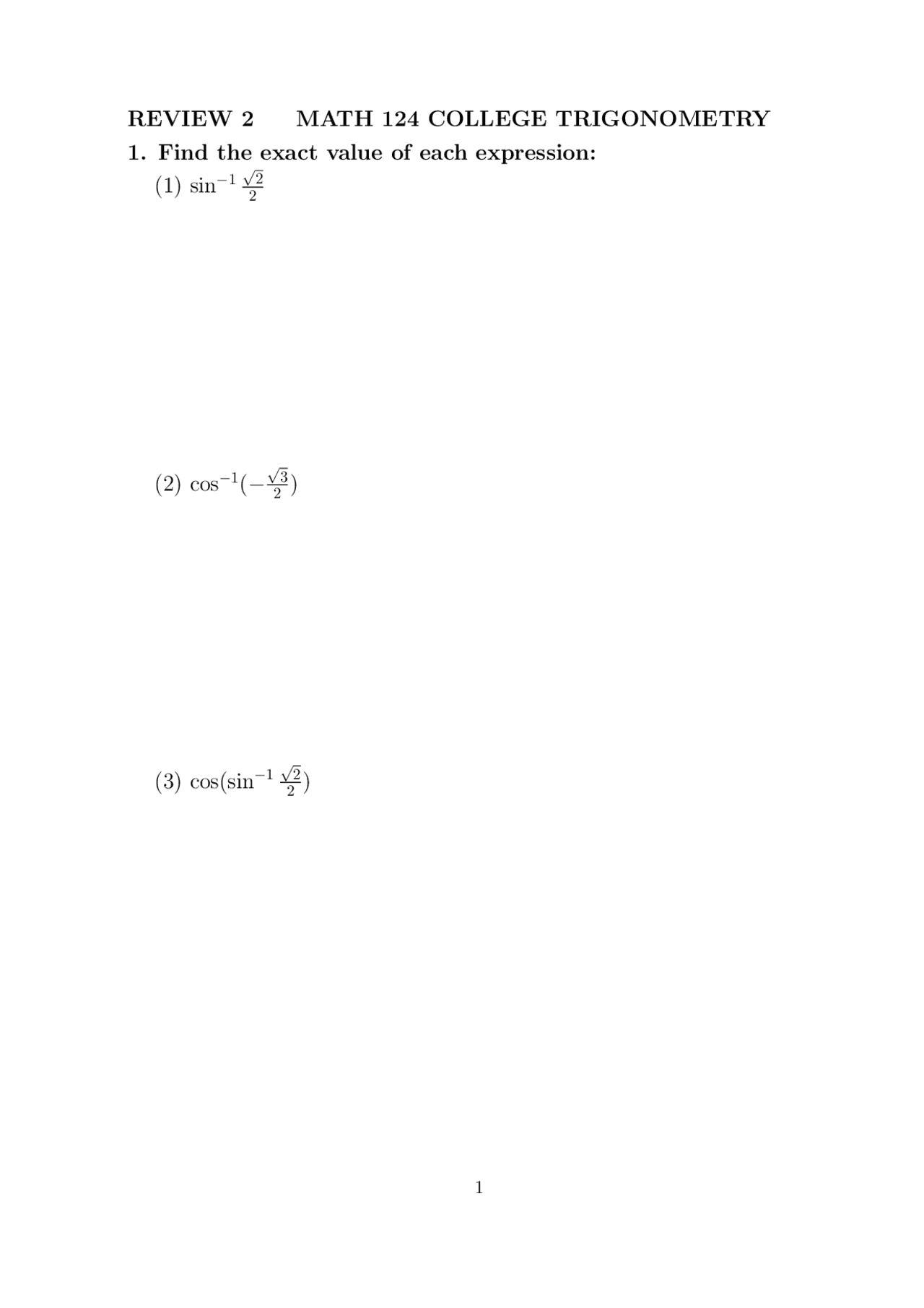 Exam 2 Review Sheet - College Trigonometry | MATH 124 | Study notes ...