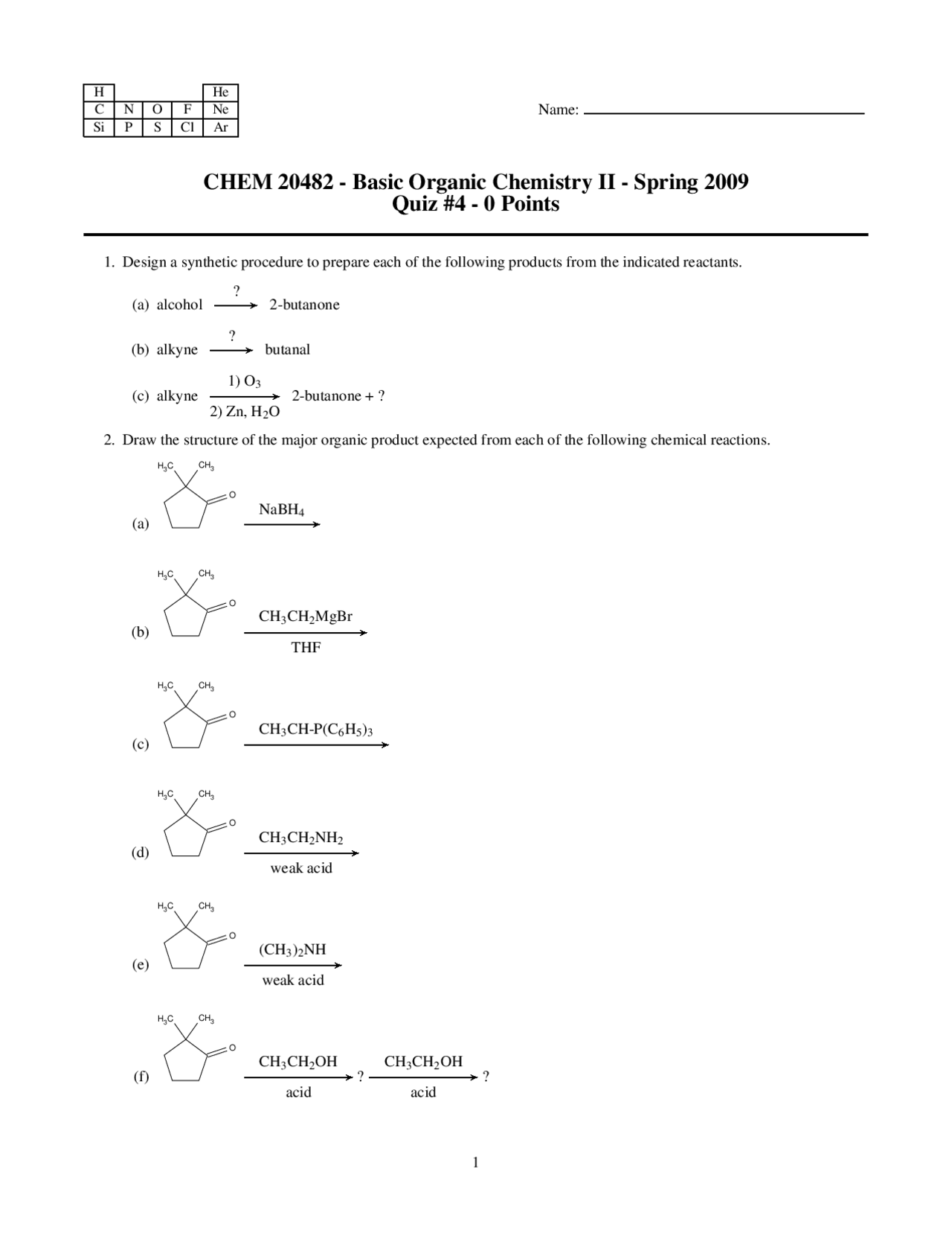 Quizzes For Basic Organic Chemistry Ii Chem 20482 Docsity