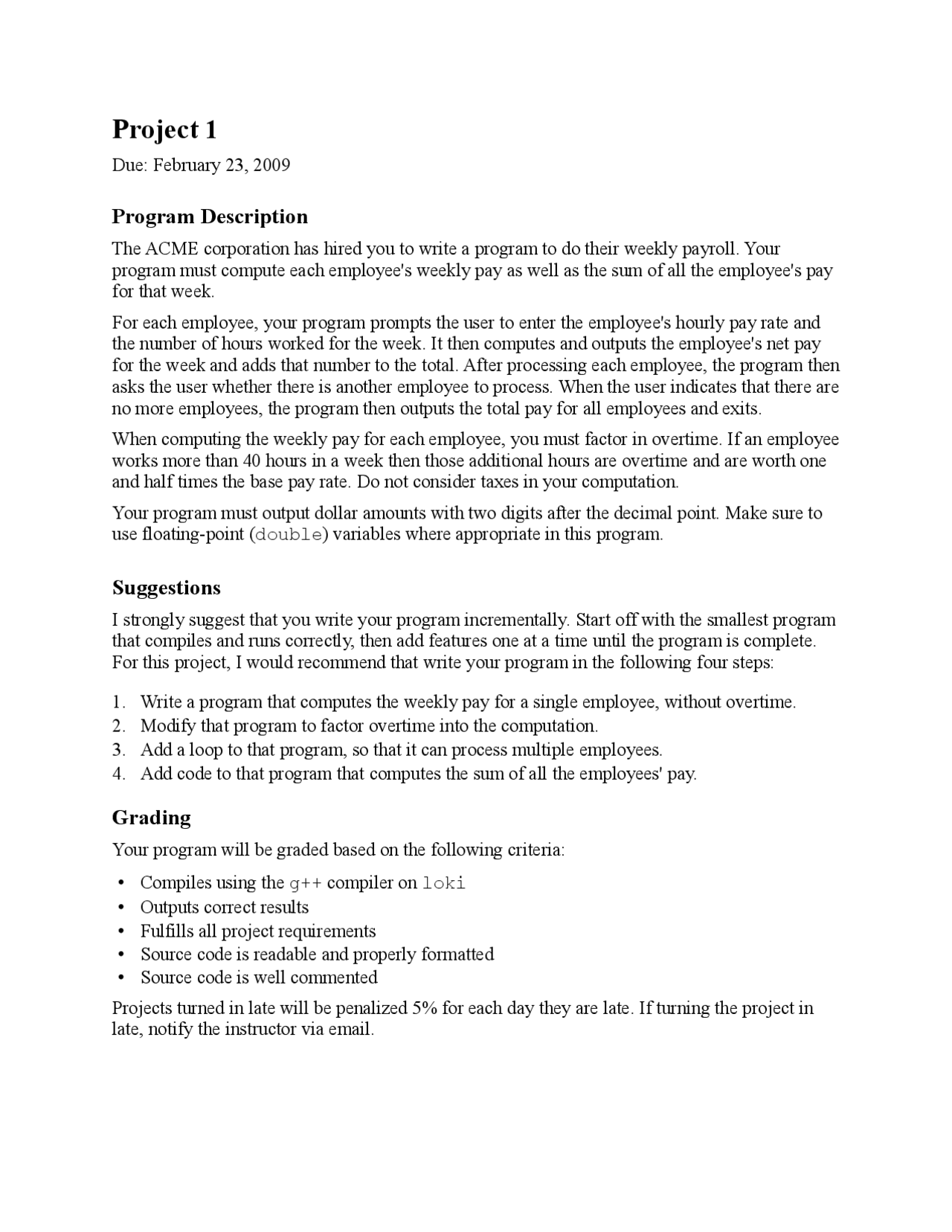 The ACME Corporation - Project 1 | CS 23021 - Docsity