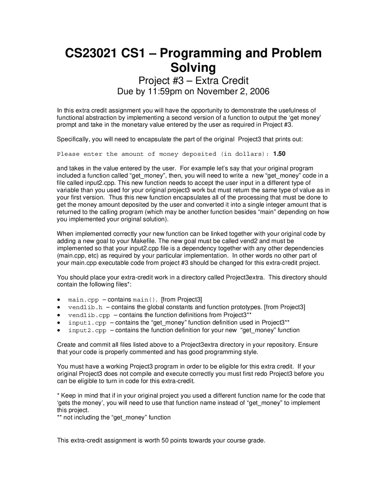 Project 3 Computer Science I And Problem Solving Cs 23021 Docsity