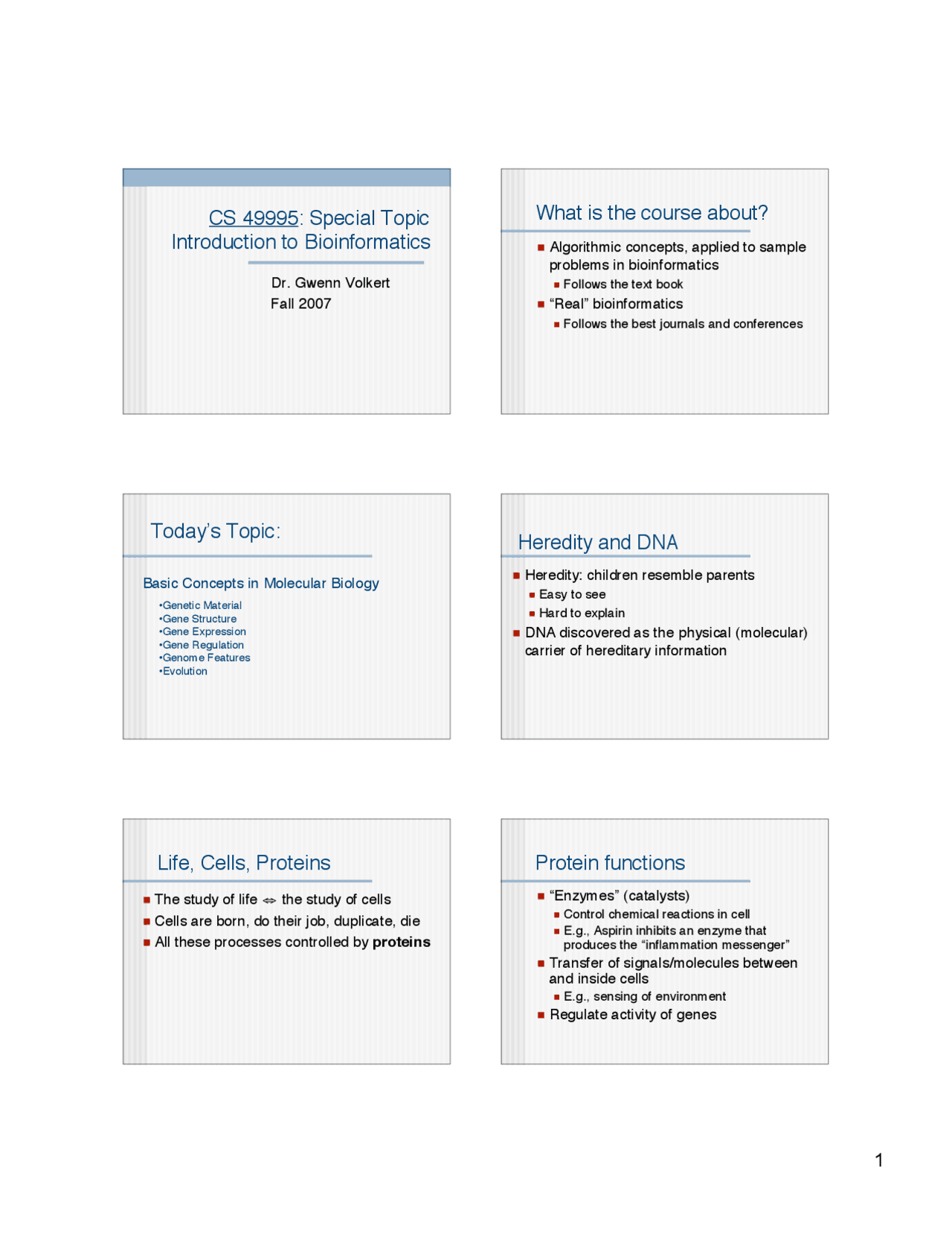 Introduction To Bioinformatics Lecture Slides Cs 49995 Docsity