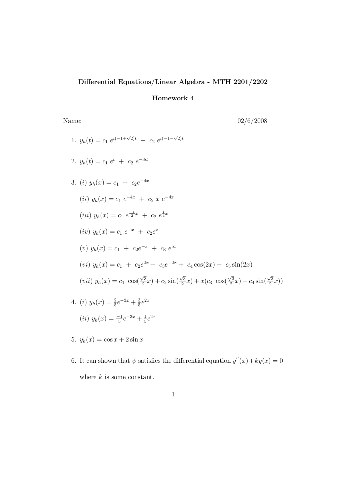 10 Questions On Differential Equation Linear Algebra Homework 4 Mth