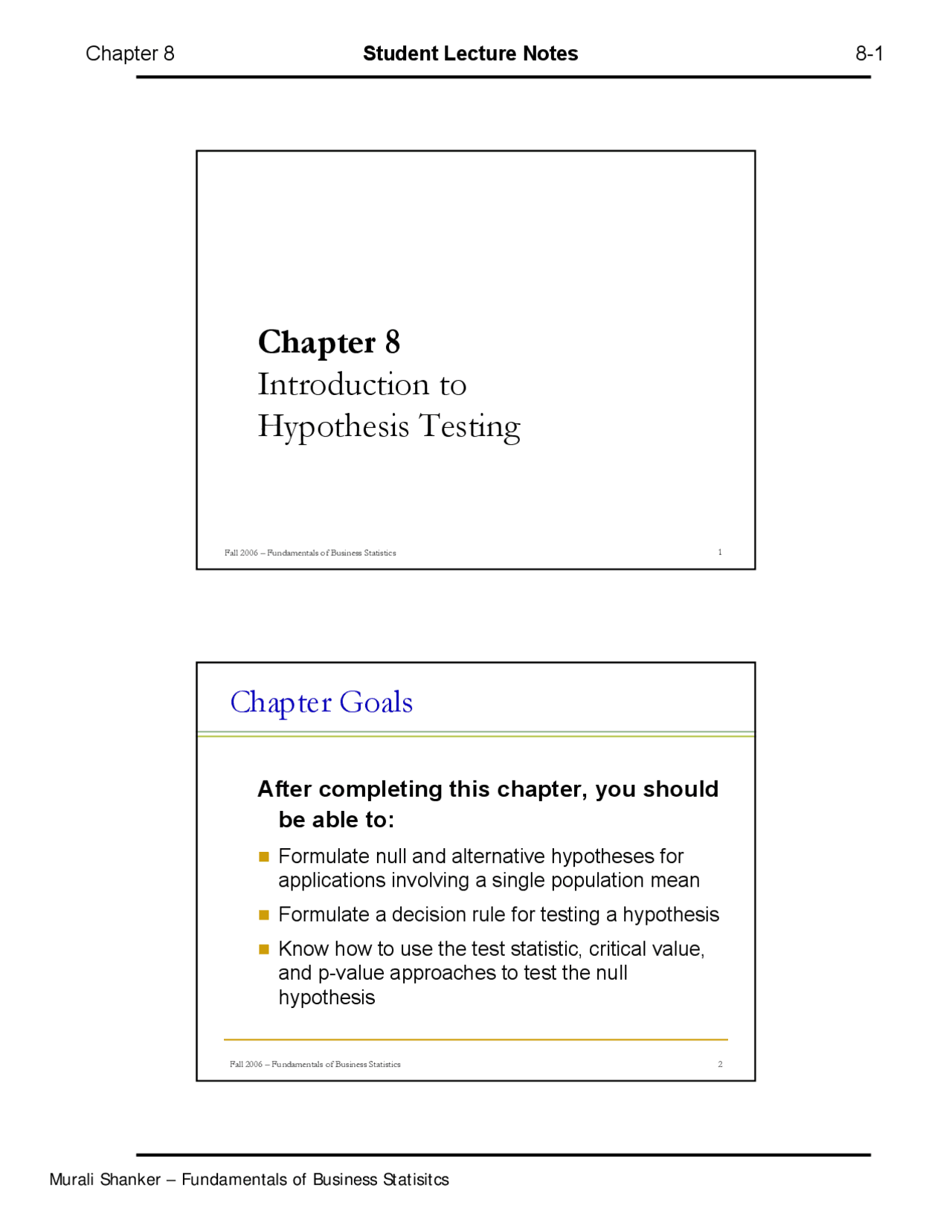 Introduction To Hypothesis Testing Fundamentals Of Business