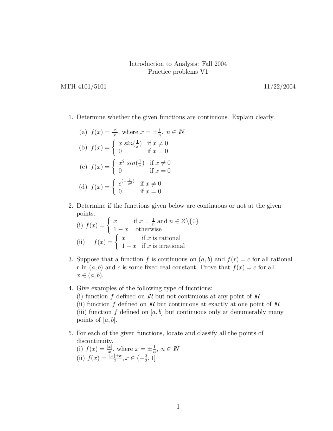 5 Practice Problems On Introductory Analysis Assignment 6 Mth 4101