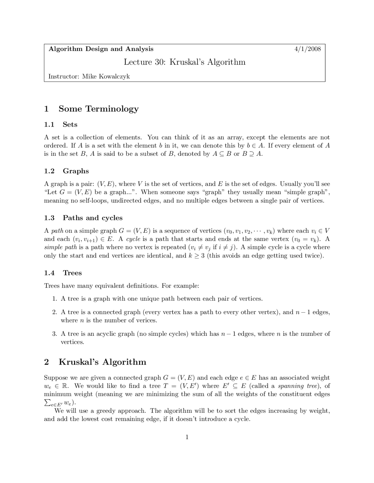 Kruskal's Algorithm - Lecture Notes | CS 422 | Study notes Algorithms ...