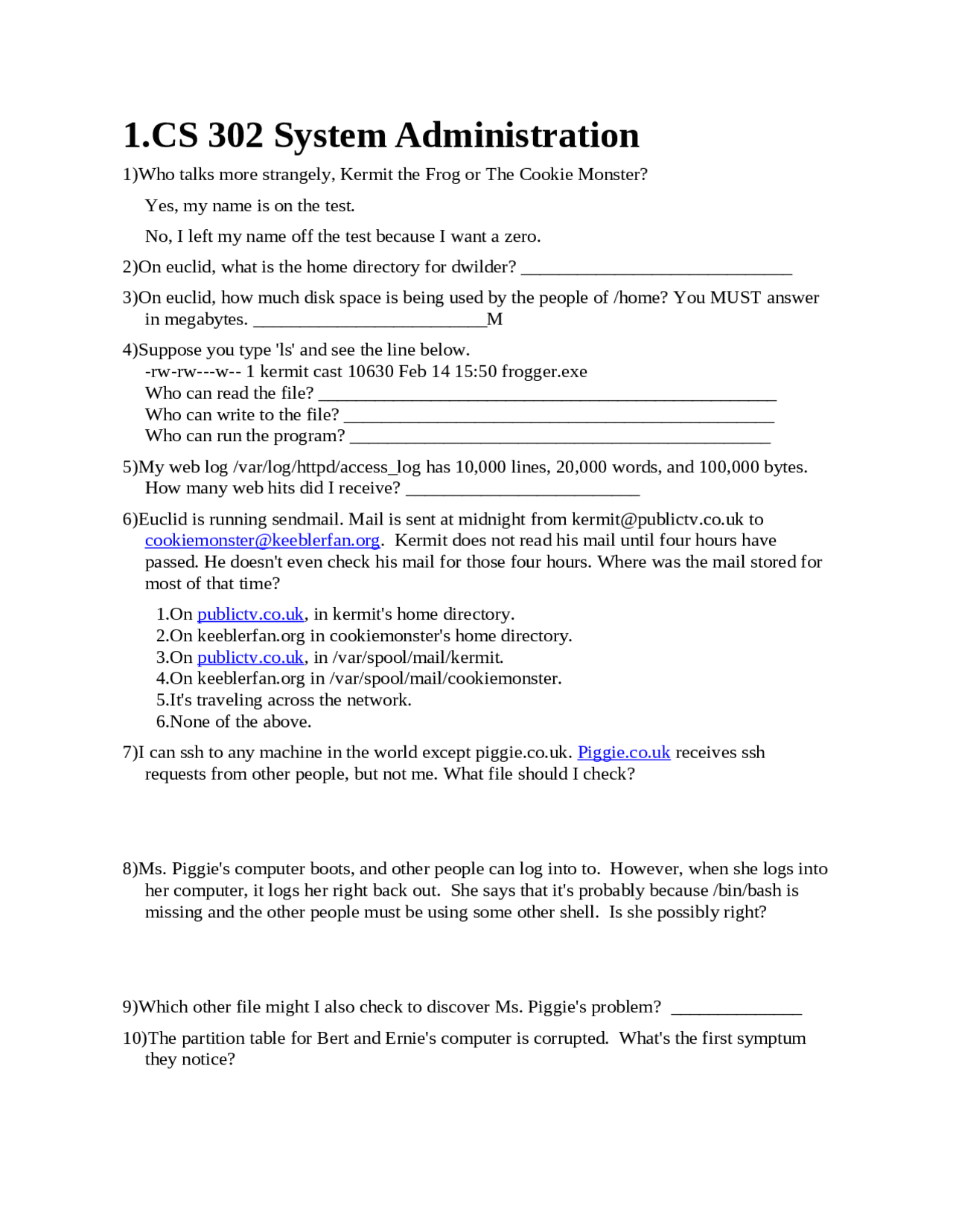 Final Exam Unsolved Questions System Administration Cs 302 Docsity